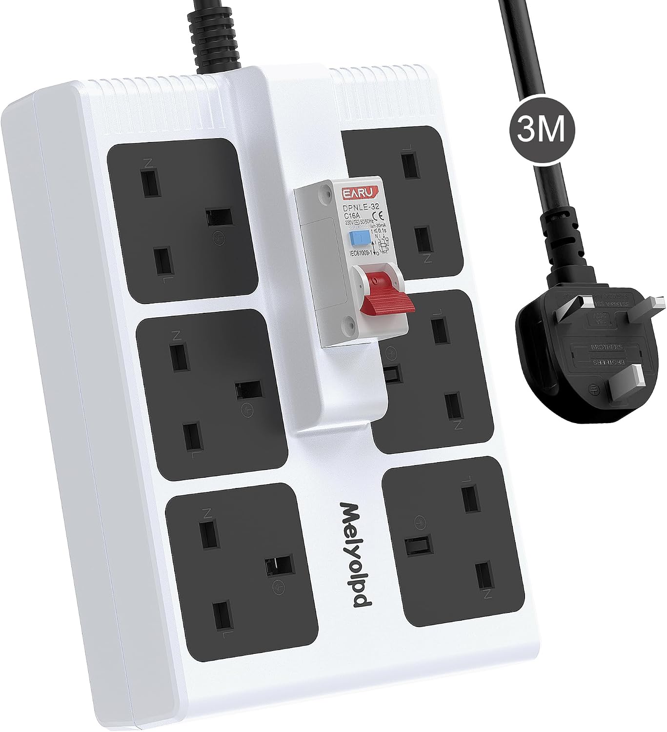 Melyolpd RCD Extension Lead GFCI Surge Protected Extension, 3M Heavy ...