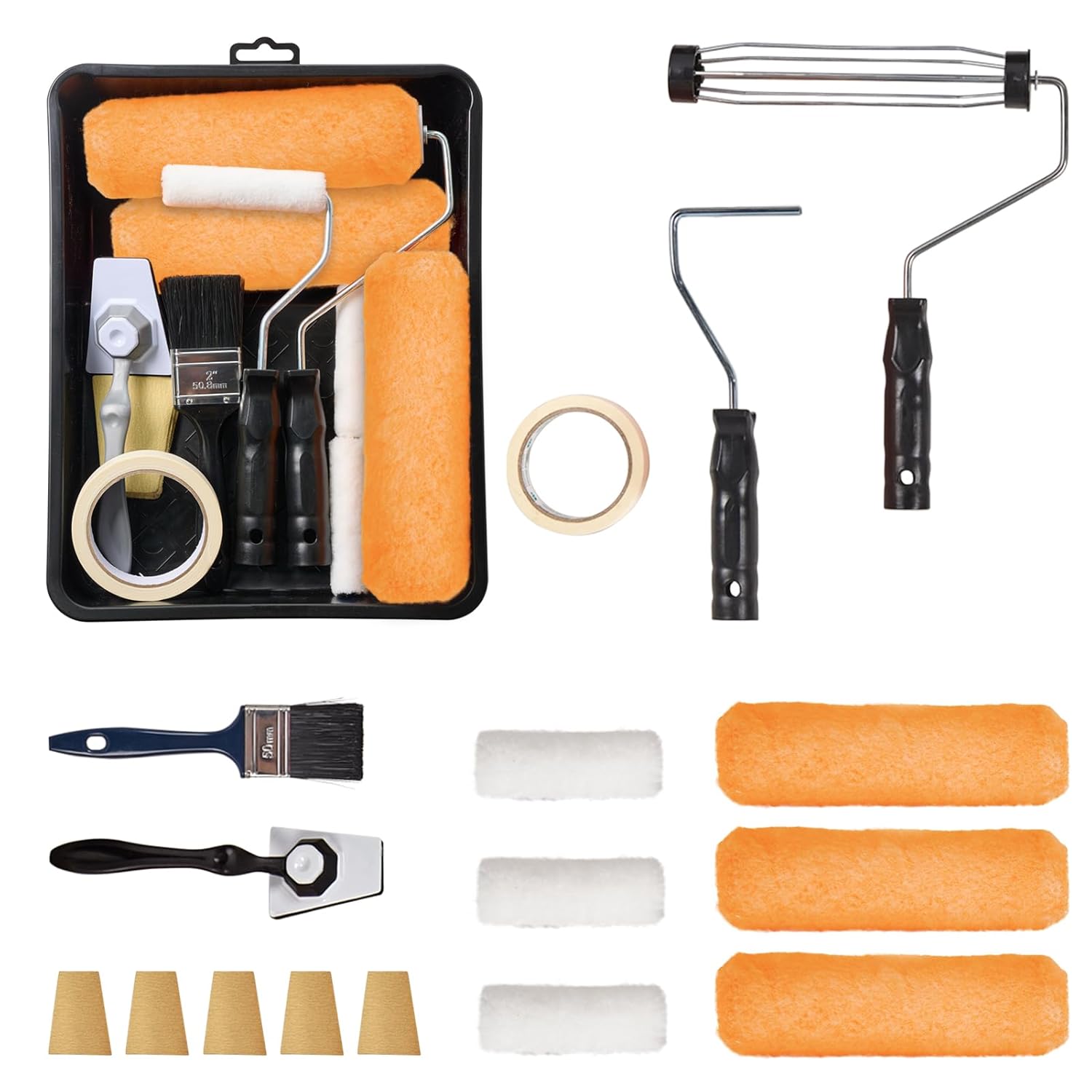 PILOT FISH 17 Pieces Paint Roller Set, 23cm 10cm Painting Tool Kit ...