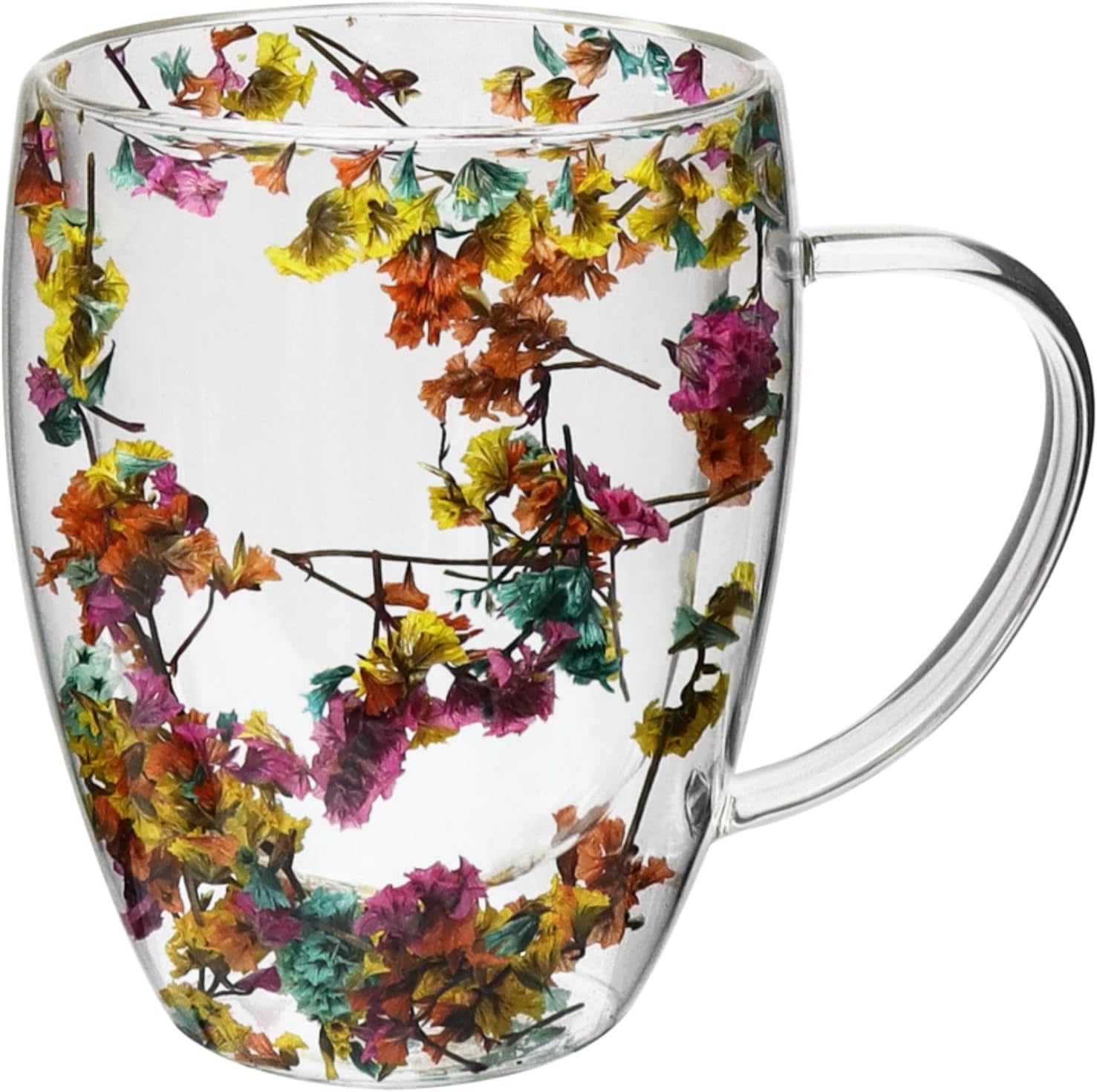 Dry Flowers Glass Coffee Mugs Double Walled Tea Cup Clear Glass Dried ...