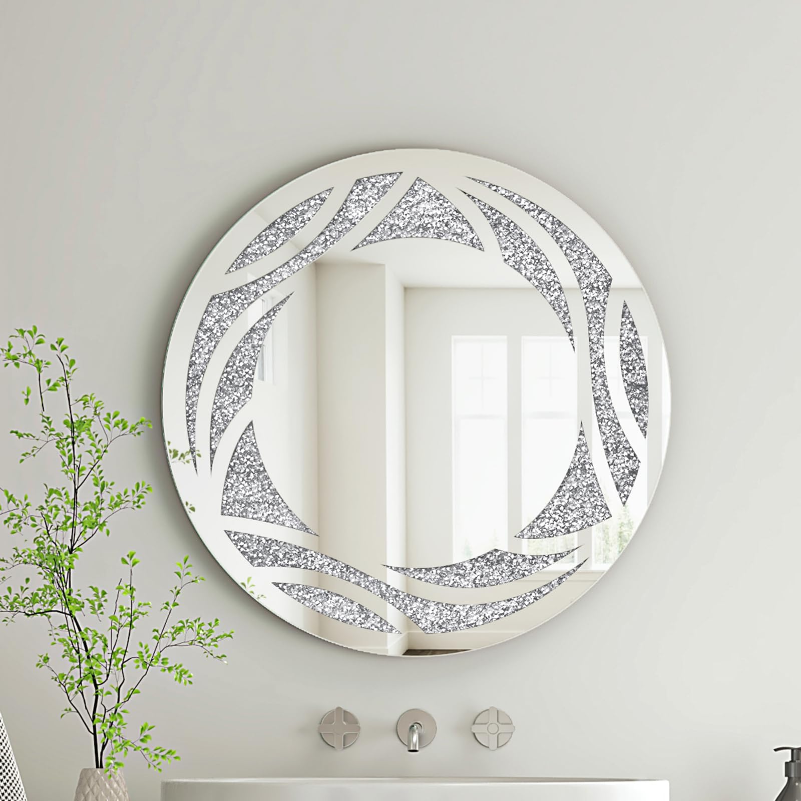 Amazon.com: Menscha Crystal Crush Diamond Wall Mirror 12''x12'' Round ...