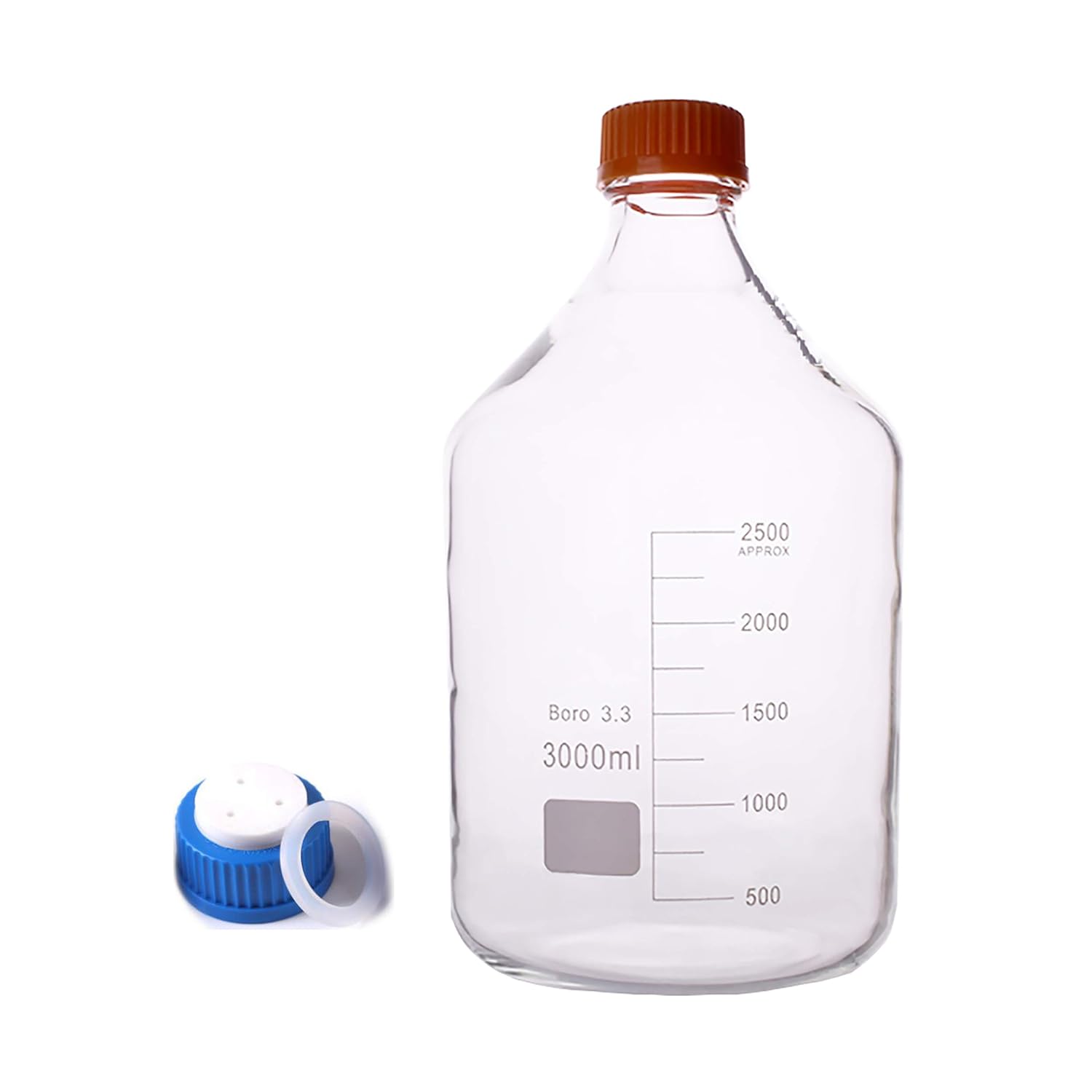 DONLAB MBP-03L3 Borosilicate Glass 3000ml/3L Round Media Storage Bottle Reagent Bottle with 3 ...