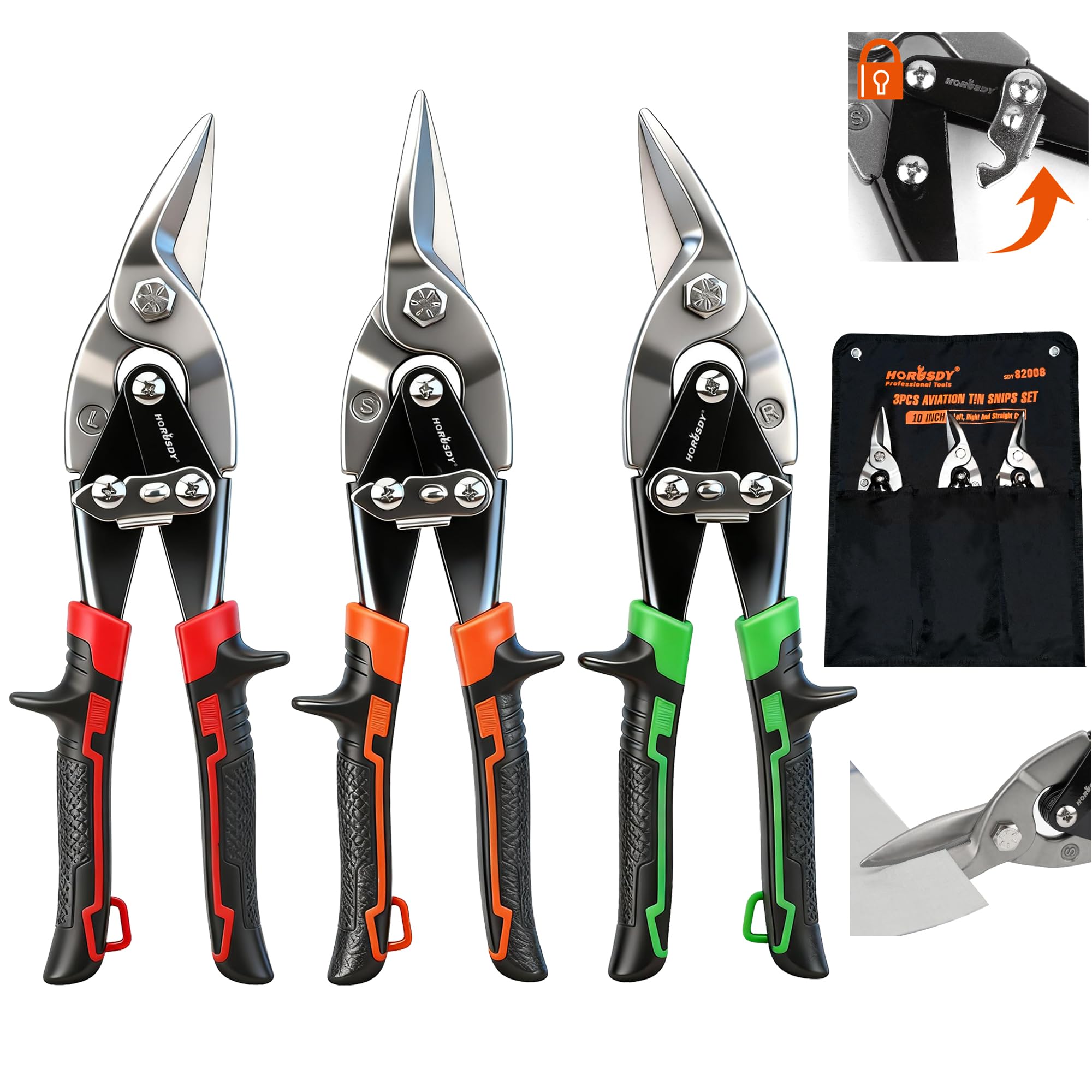 Snapklik.com : 3 Pack Aviation Tin Snips Set, 10 Inch Metal Straight ...