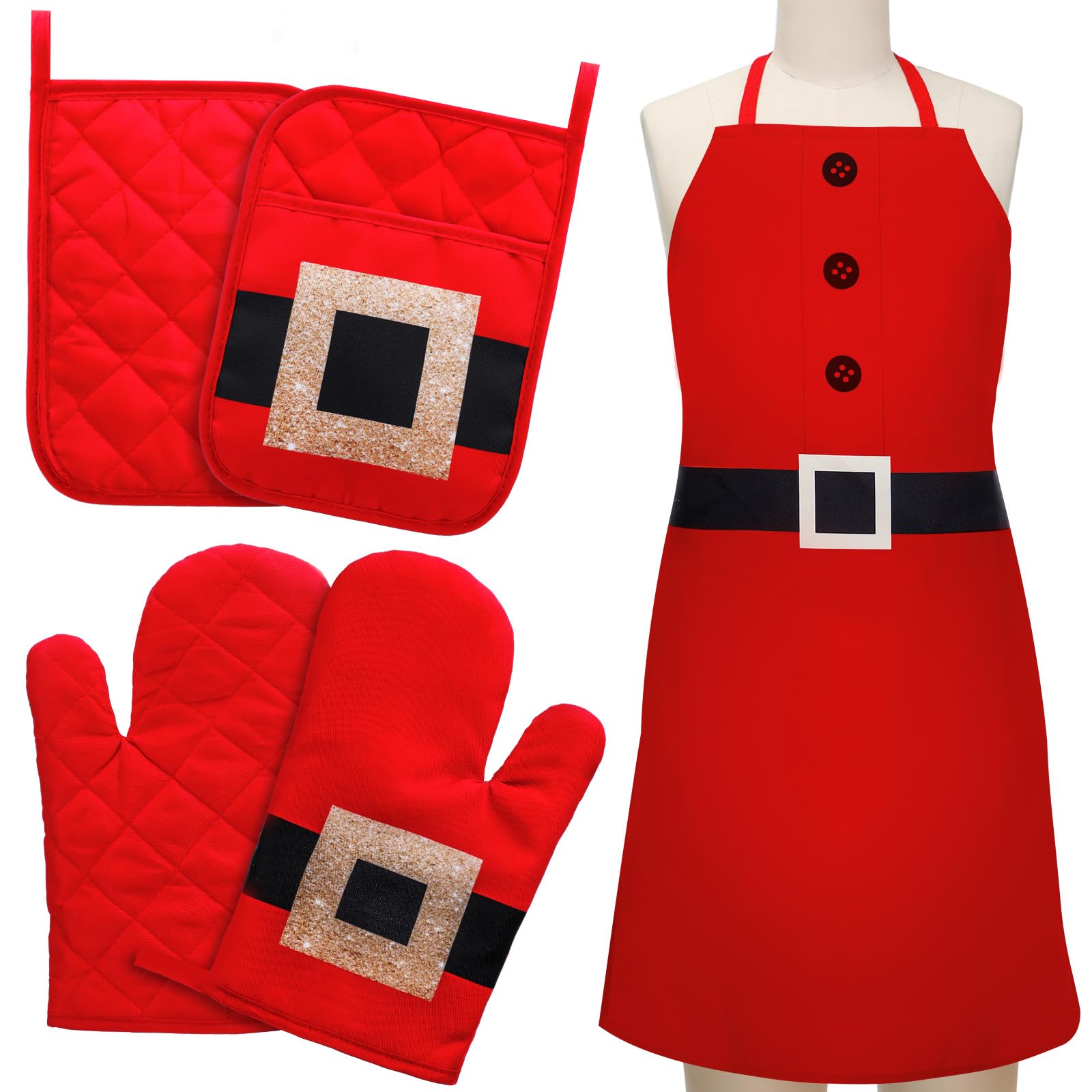 Amazon.com: Geyoga 5 Pcs Christmas Kitchen Apron and Oven Mitt Hot Pads ...