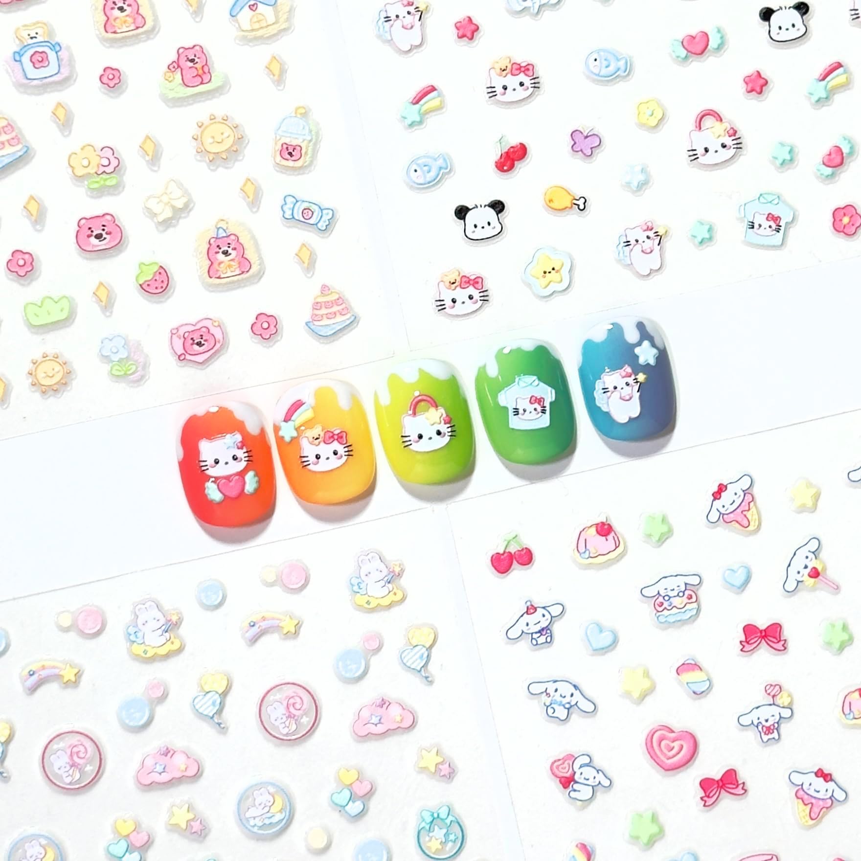 Amazon.com: 12 Pics 3D Cute Cartoon Nail Stickers, Kawaii Nail Charms ...