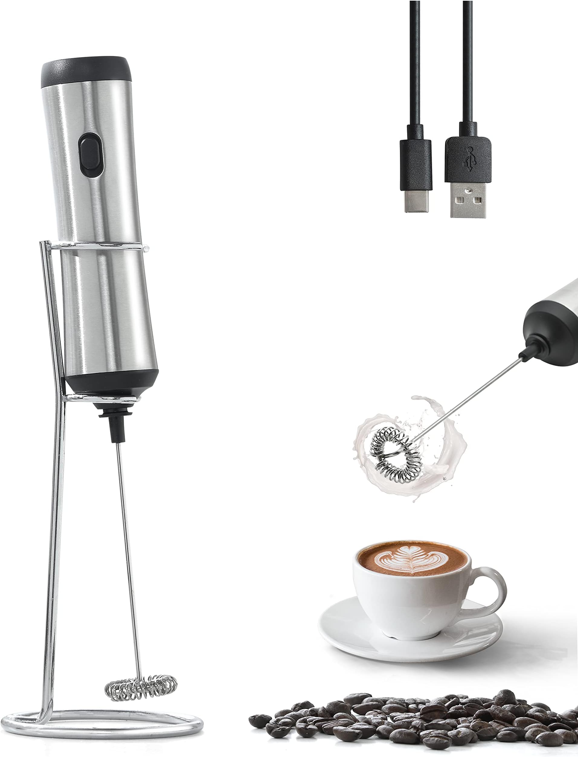 Amazon.com: AIRITO Milk Frother Handheld Rechargeable with Stand: Mini ...