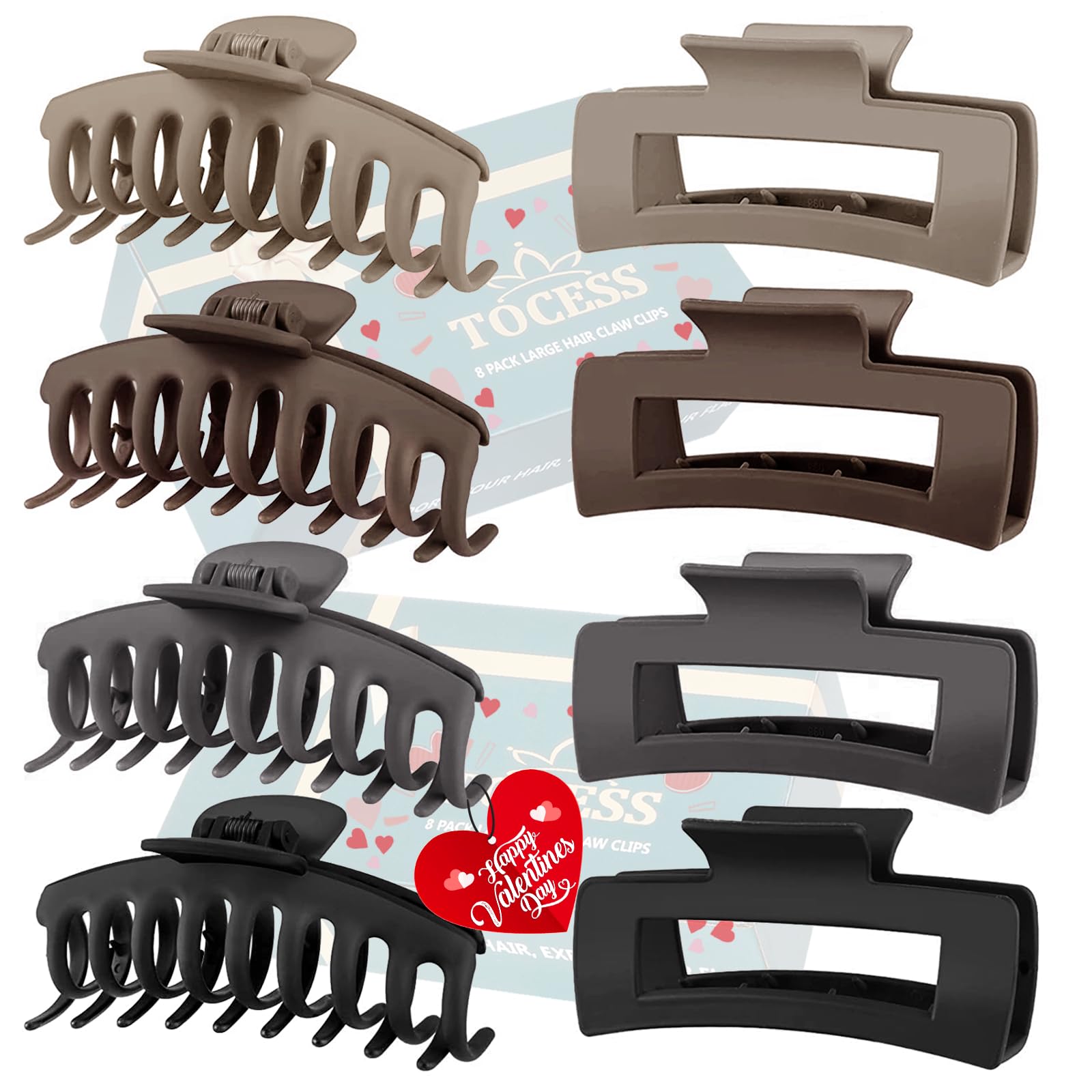 Amazon.com : TOCESS 8 Pack Neutral Big Hair Claw Clips for Women Large ...