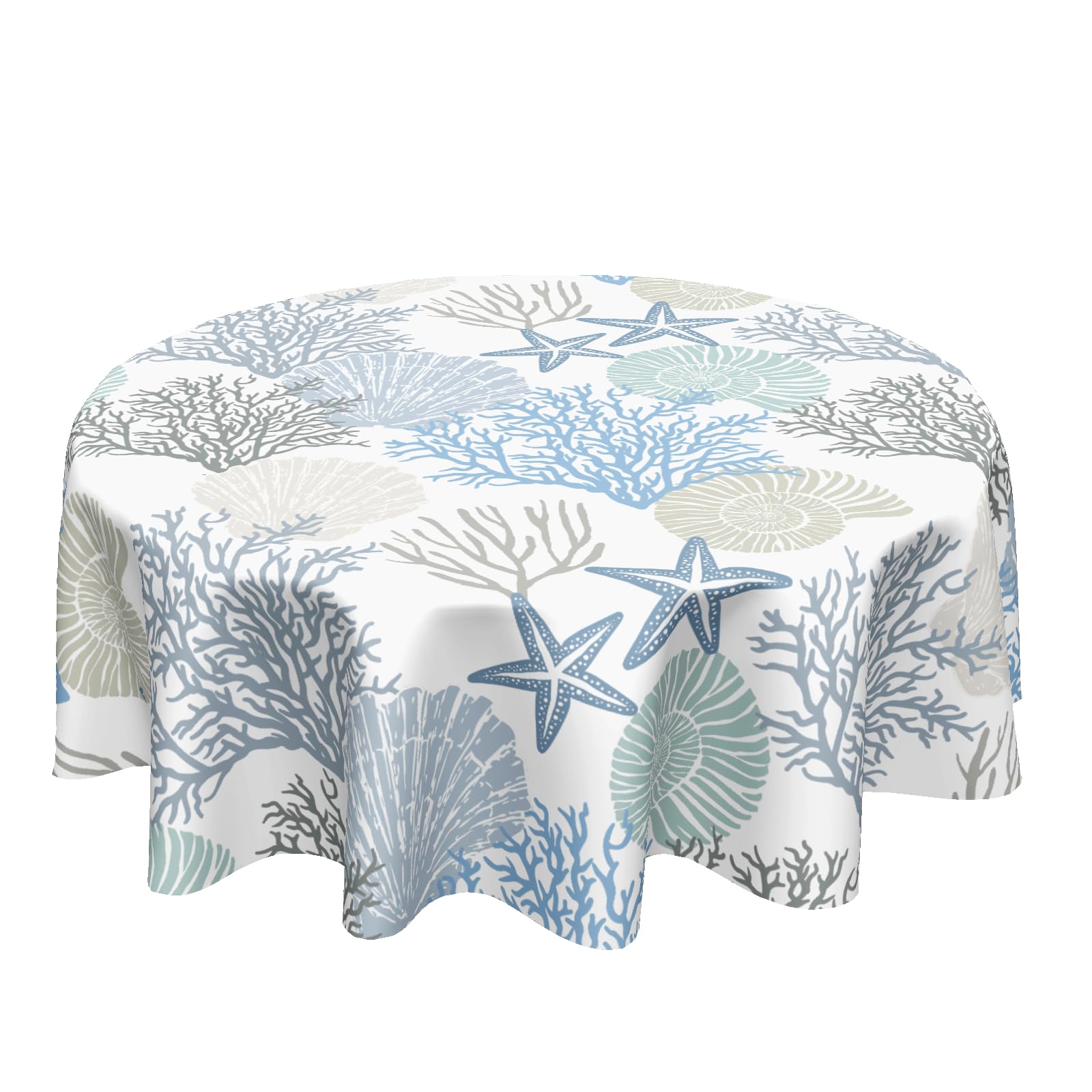 Amazon.com: Nautical Coastal Round Tablecloth 60 Inch Summer Blue Ocean ...