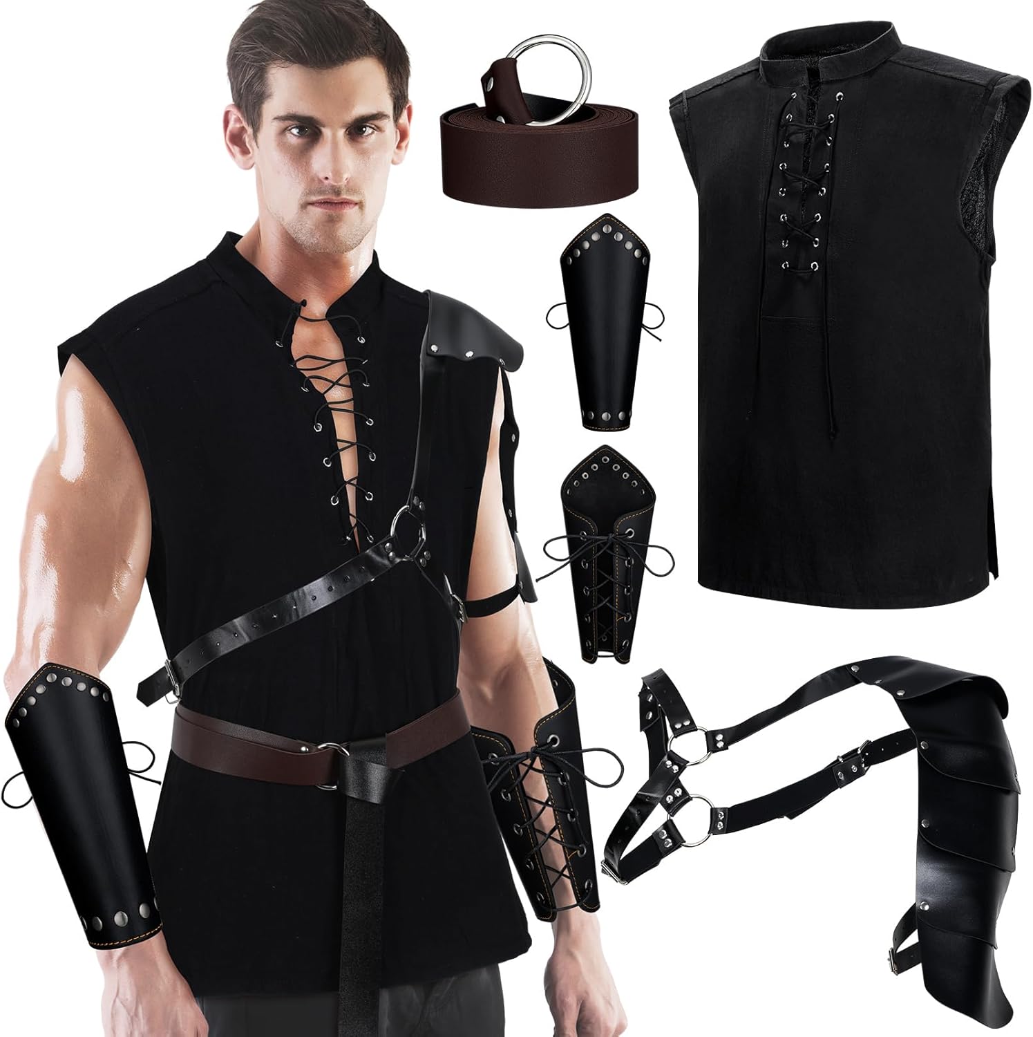 Amazon.com: Ramede 4 Pcs Medieval Knight Costume Men Renaissance Tank ...