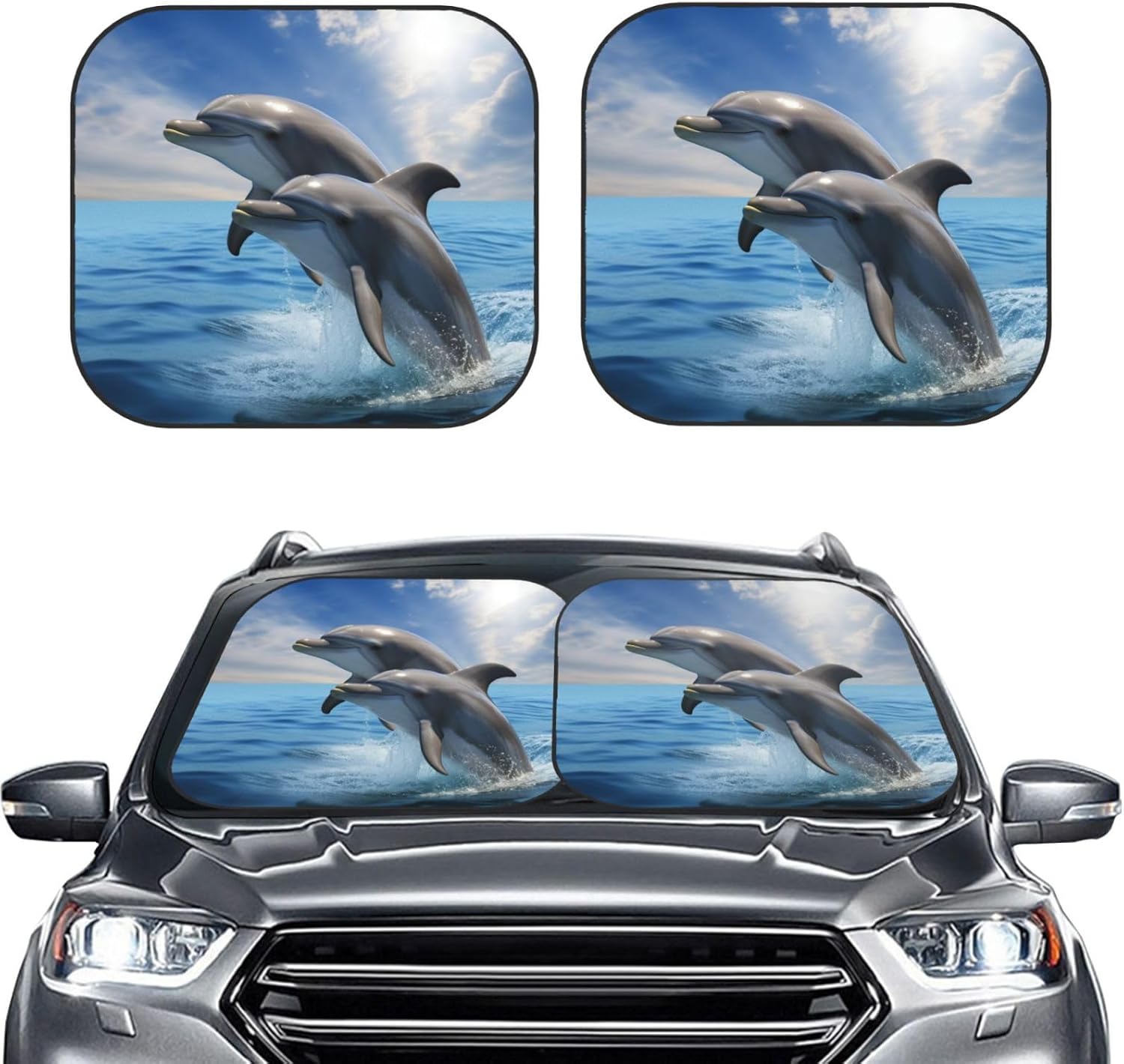 Amazon.com: 2-Piece Car Windshield Sun Shade Cover Foldable Two ...