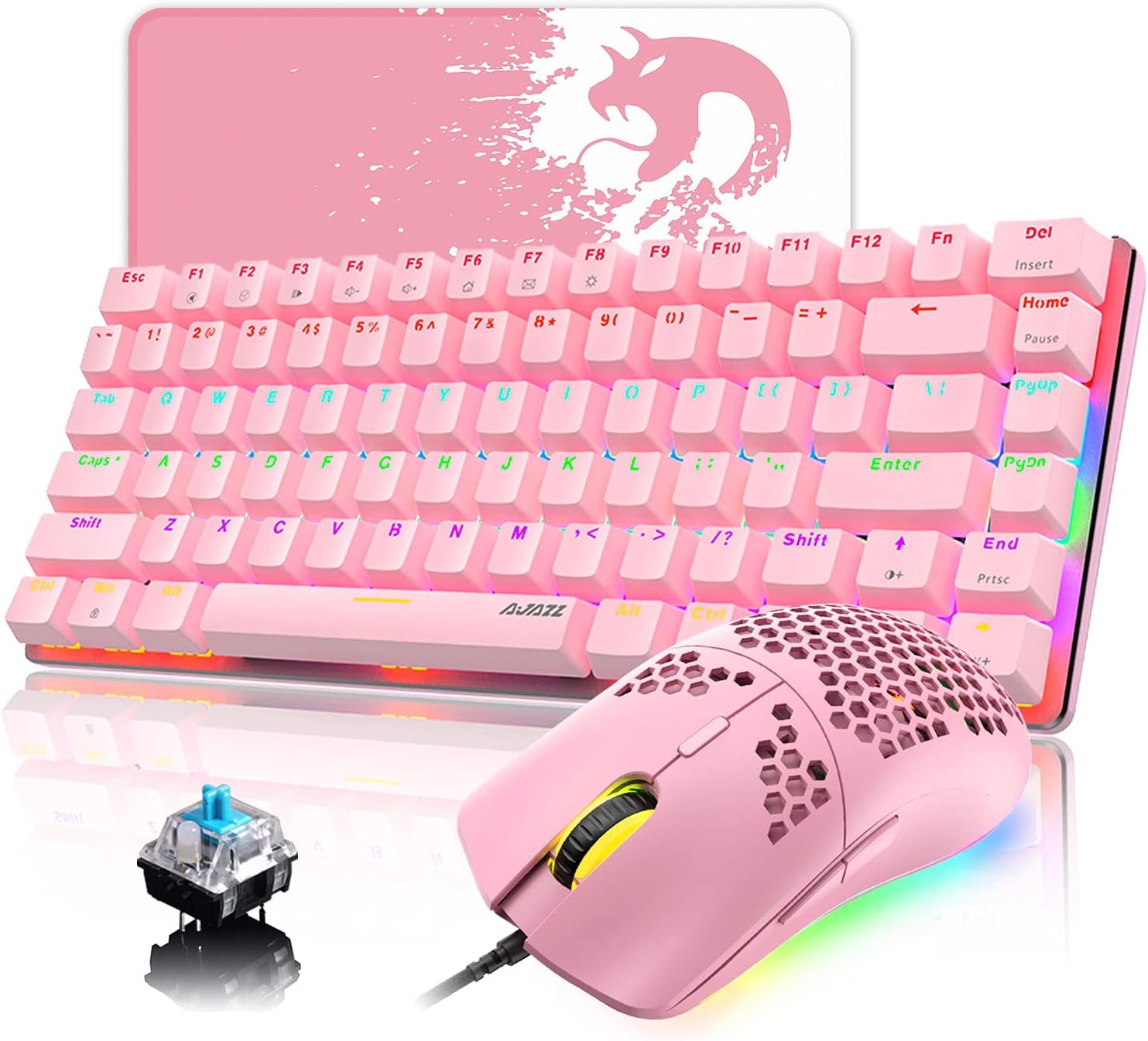 Amazon.com: Pink Gaming Keyboard and Mouse,3 in 1 Rainbow LED Backlit ...