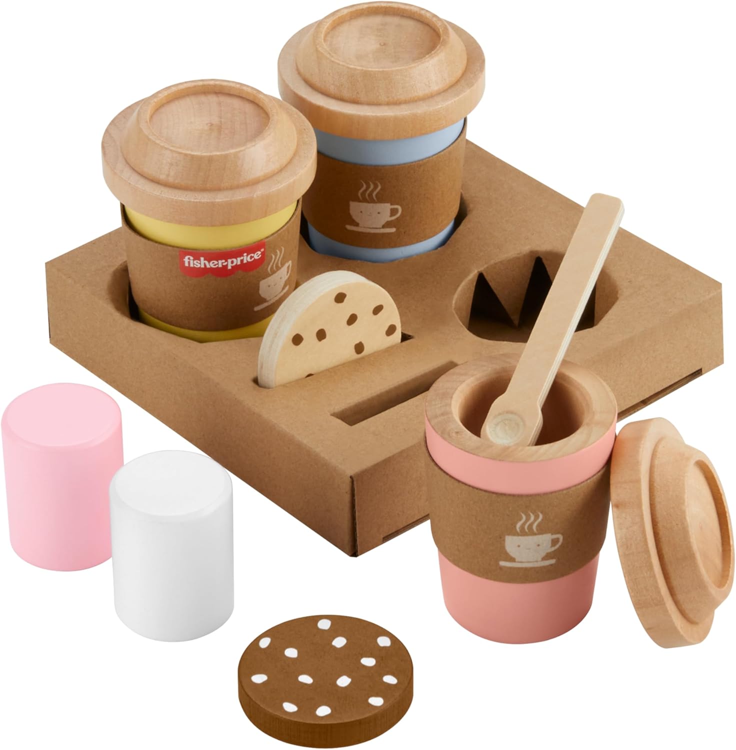 Fisher-Price Wood Pretend Play Toy Coffee to Go Café Set, 15-Piece ...