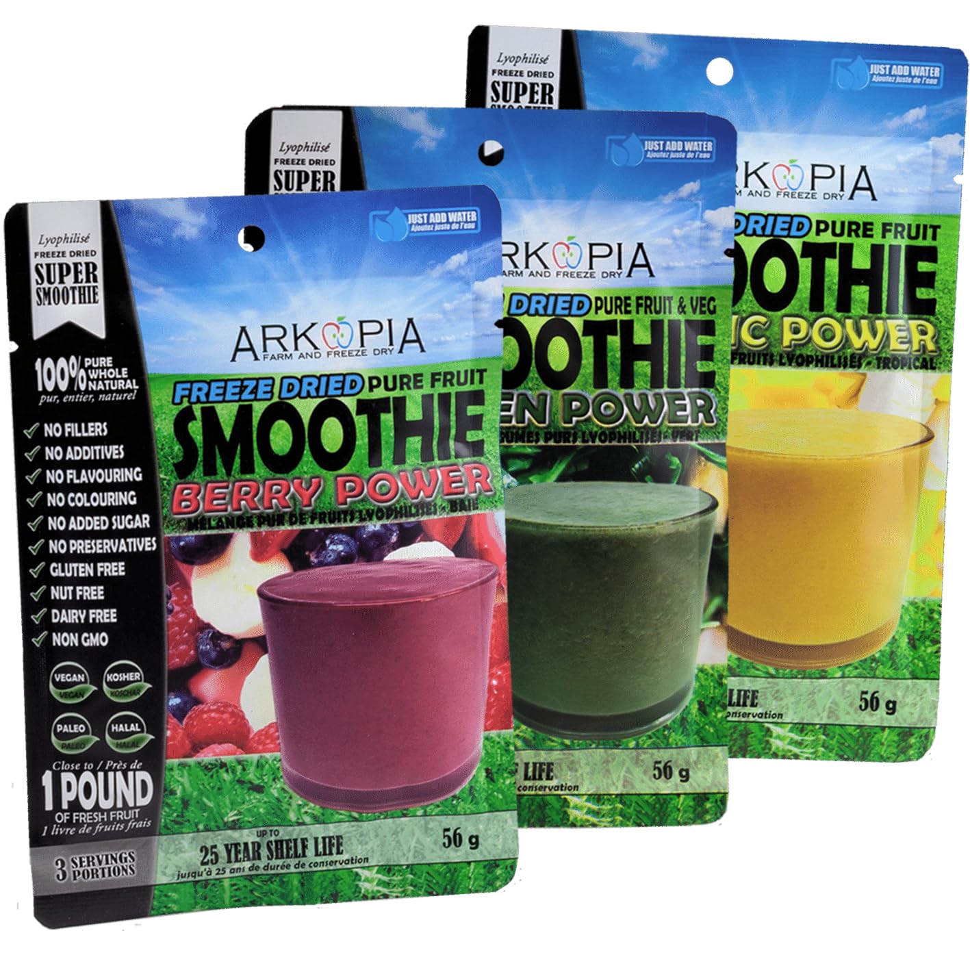 Amazon.com : DISCONTINUED Arkopia Freeze Dried 16oz Smoothies - 3PACK ...