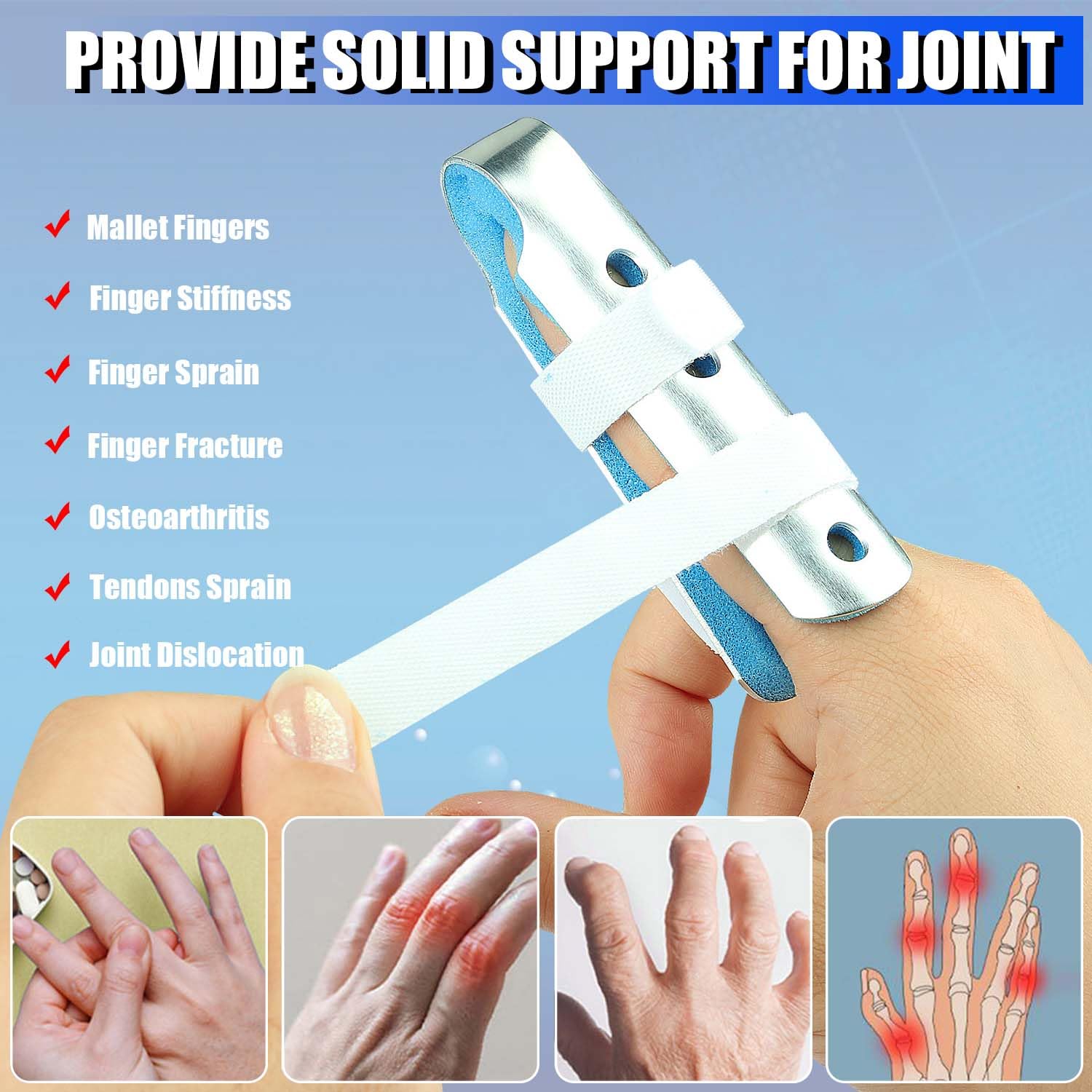 Aluminum Padded Finger Support Stabilizer Sprain Injury Kecartu 3-Size ...
