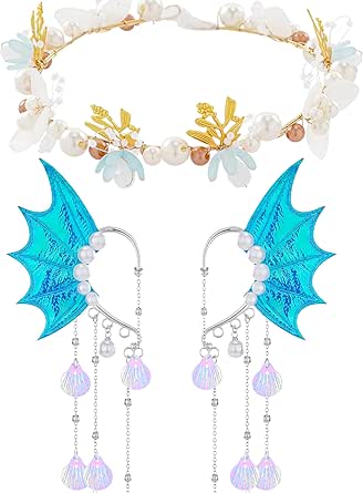 Amazon.com: FRESHME Elf Ear Cuffs and Crown - Blue Mermaid Ears Fairy ...