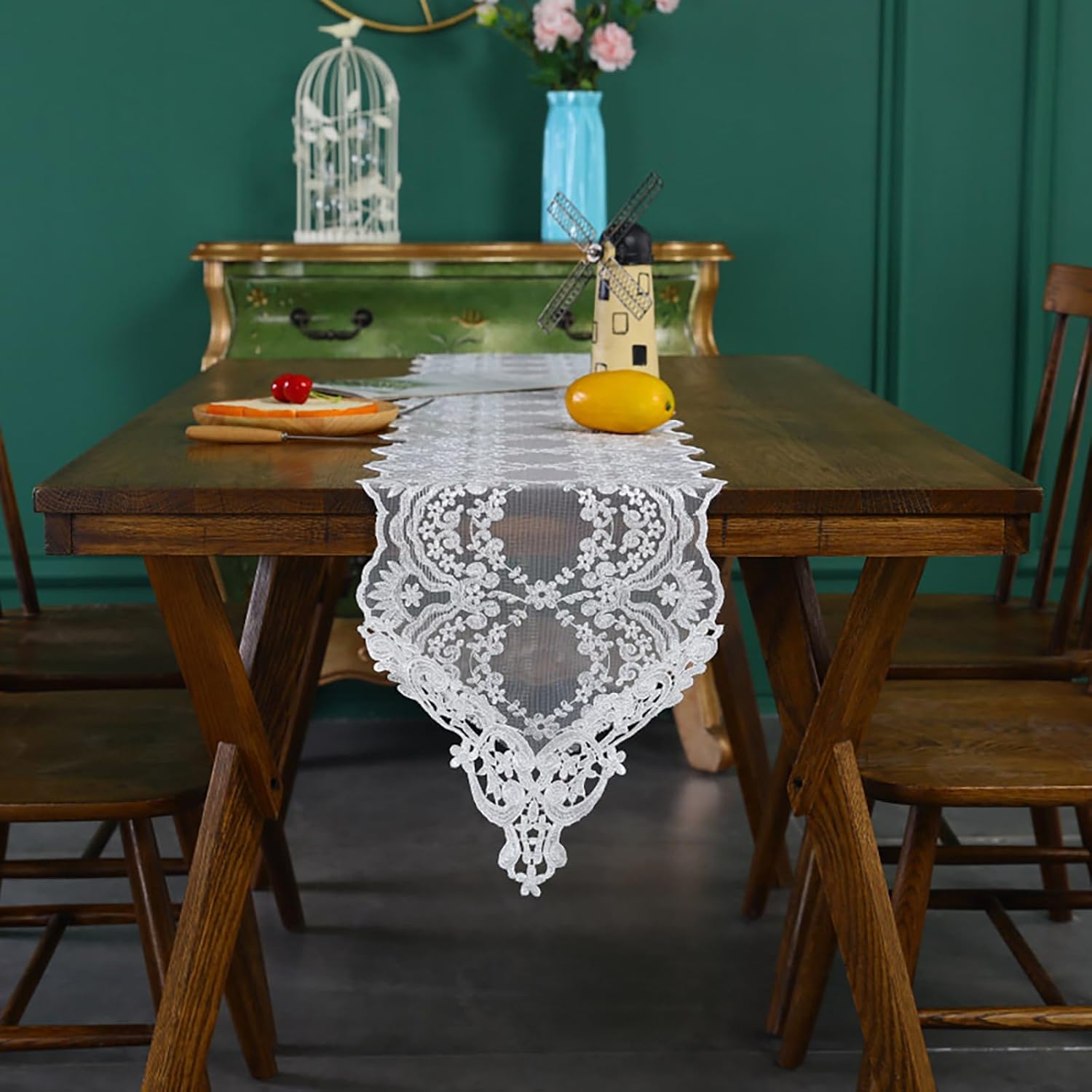 Amazon.com: Hsvanyr White Lace Table Runner Dresser Scarf Macrame ...