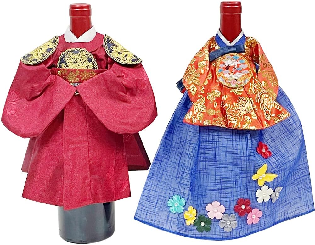 Amazon.com: WAYUTO 2 Pack Hanbok Wine Bottle Cover Korean Wine Bottle ...