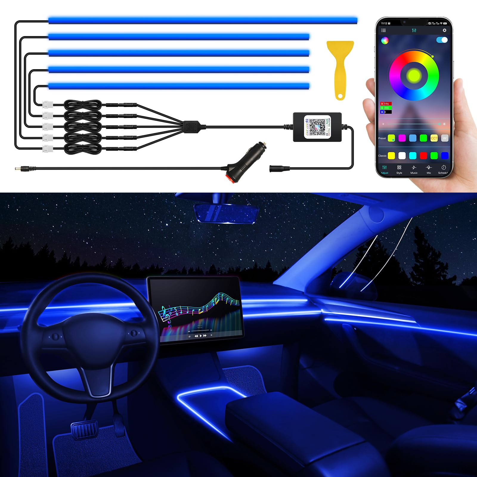 Snapklik.com : Acrylic Interior LED Strip Light For Car