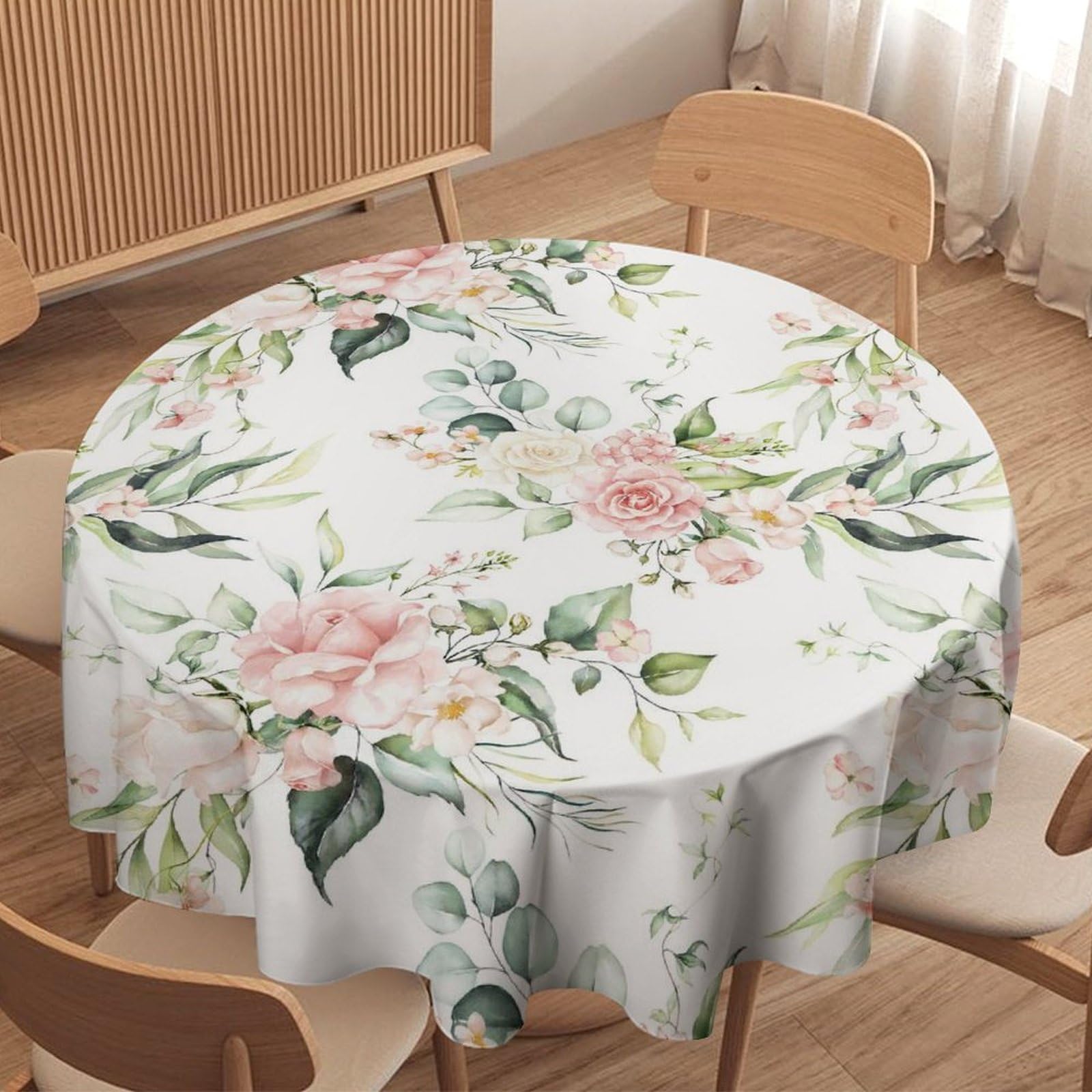 Amazon.com: JanJCurt Pink Flowers Tablecloth, Watercolor Sage Green ...