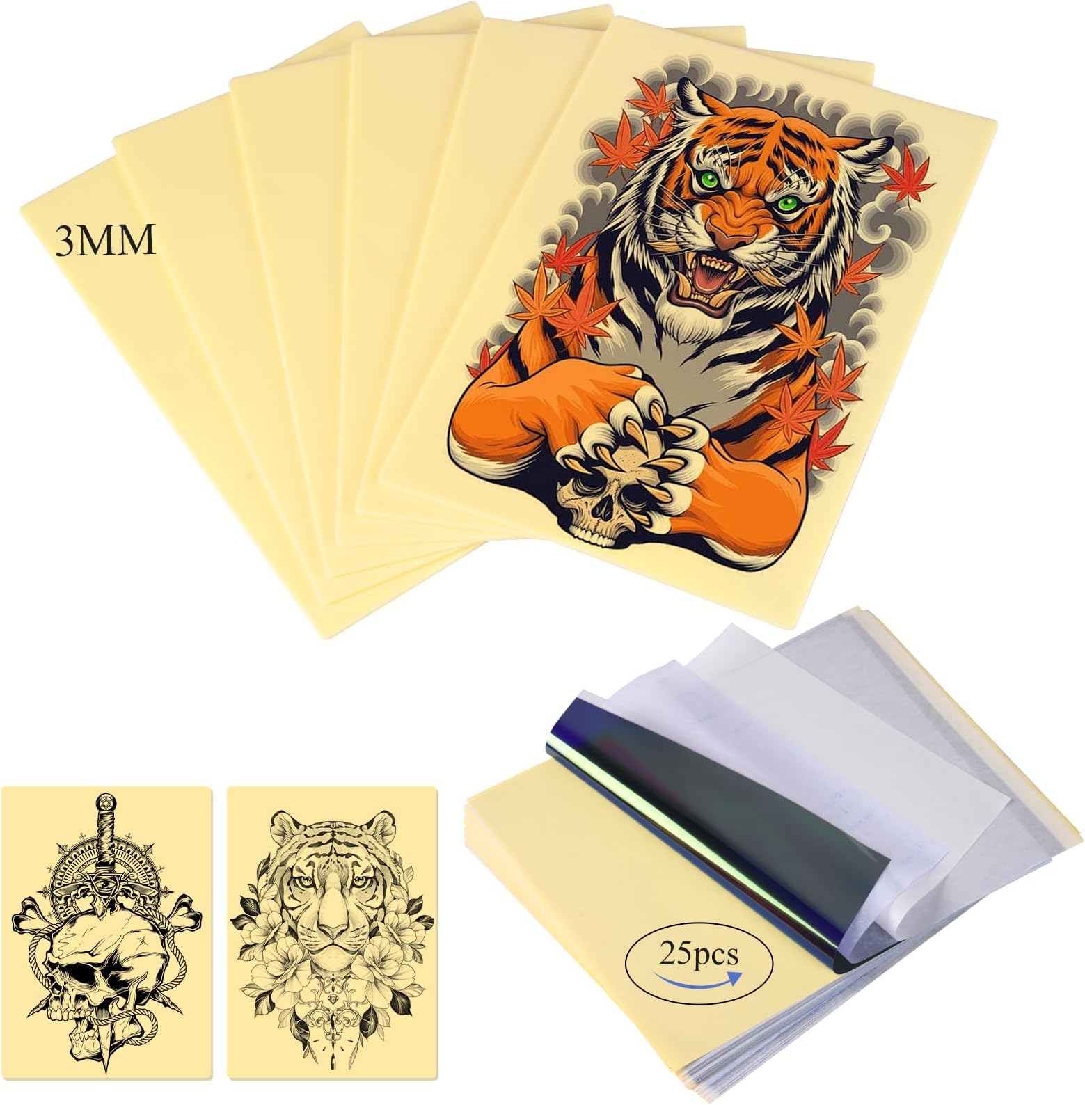 Amazon.com: 31pcs Blank Tattoo Practice Skins and Transfer Paper Kit ...