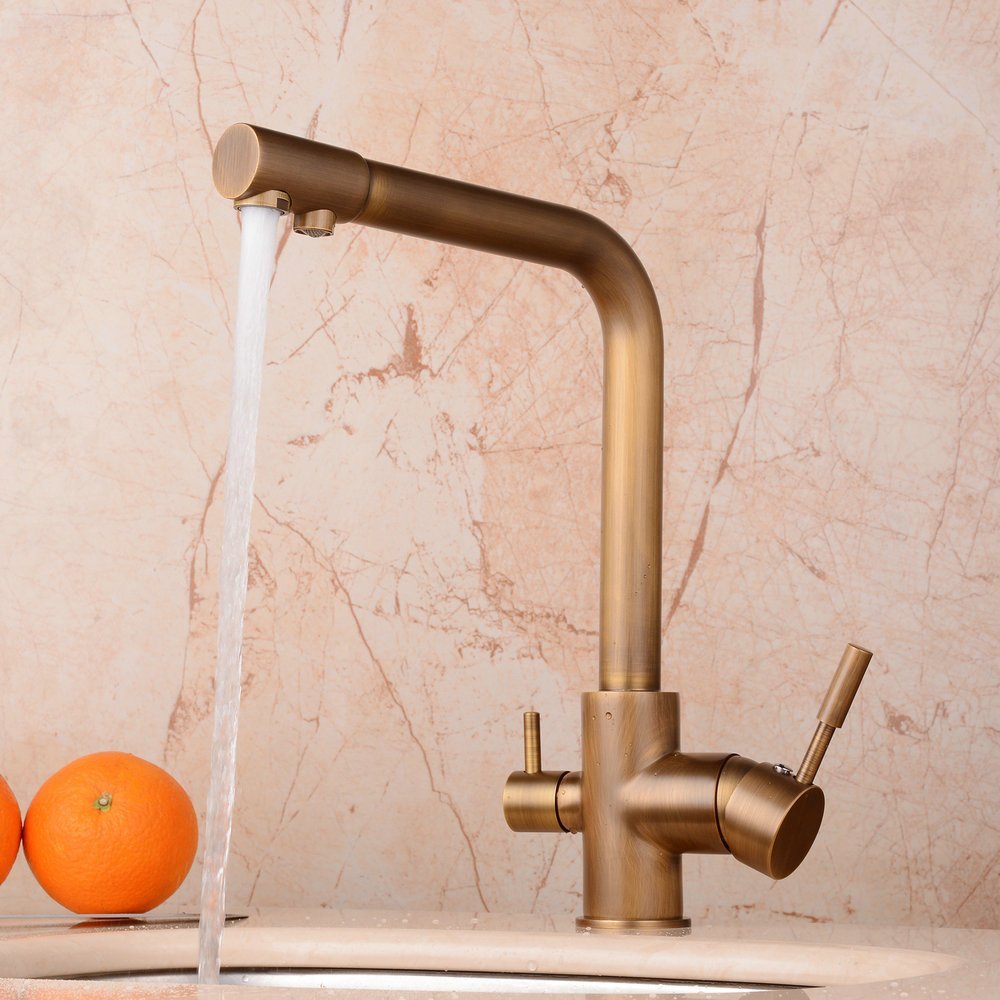 Hiendure Antique Brass Purified Water Outlet Kitchen Sink Faucet with ...
