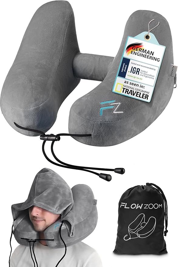 Amazon.com: FLOWZOOM Inflatable Travel Pillows for Airplanes - Hooded ...