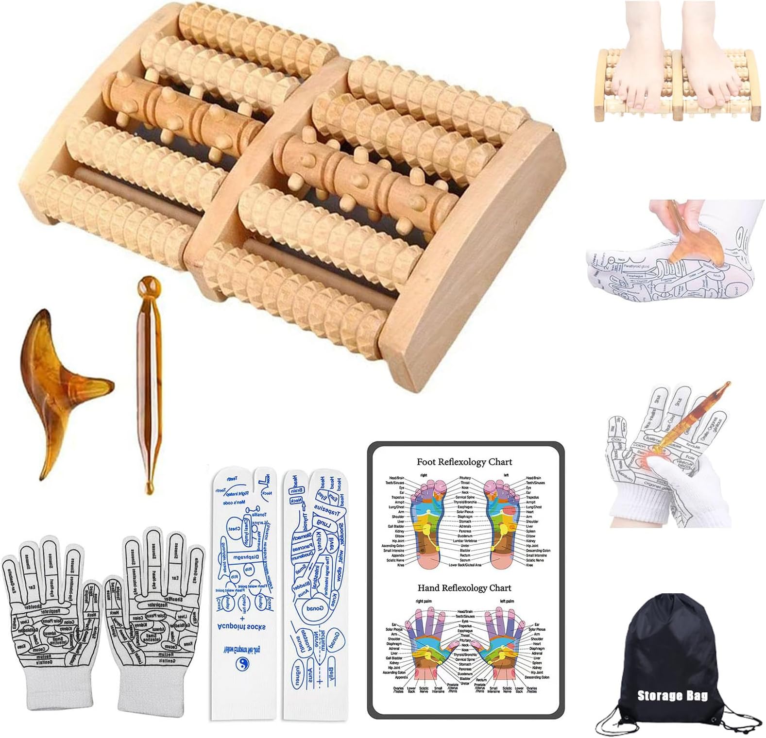 Amazon.com: Wooden Foot Roller Massage | Feet Massager with Reflexology ...