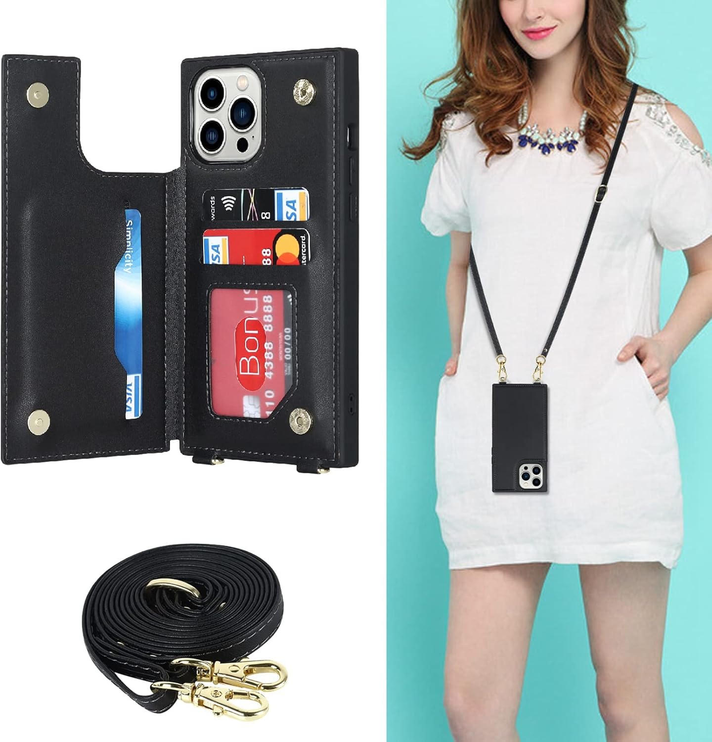 Amazon.com: Jaorty for iPhone 13 Pro Max Crossbody Wallet Case with ...