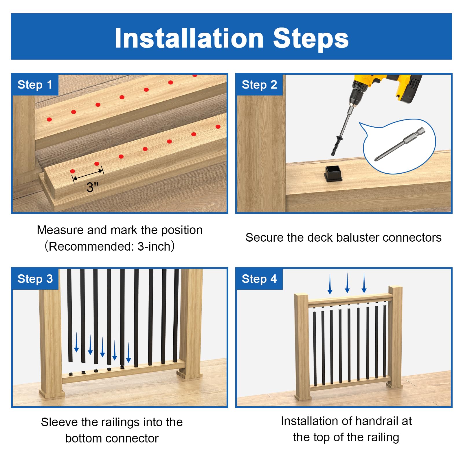 Snapklik.com : CKE 36" Square Deck Balusters, 120 Packs Black Aluminum ...