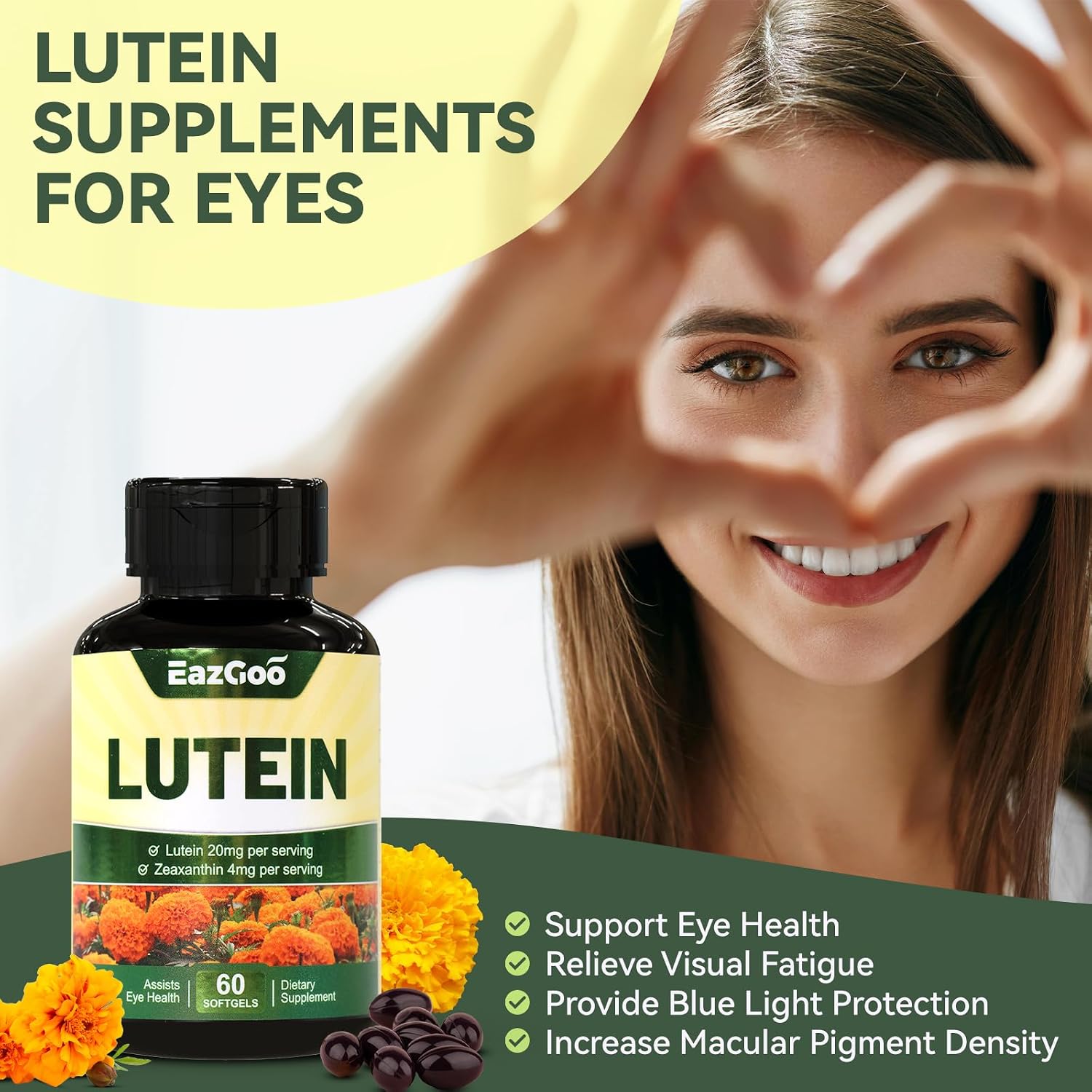 Lutein for Eyes, Lutein 20mg, Lutein and Zeaxanthin Supplements, Eye ...