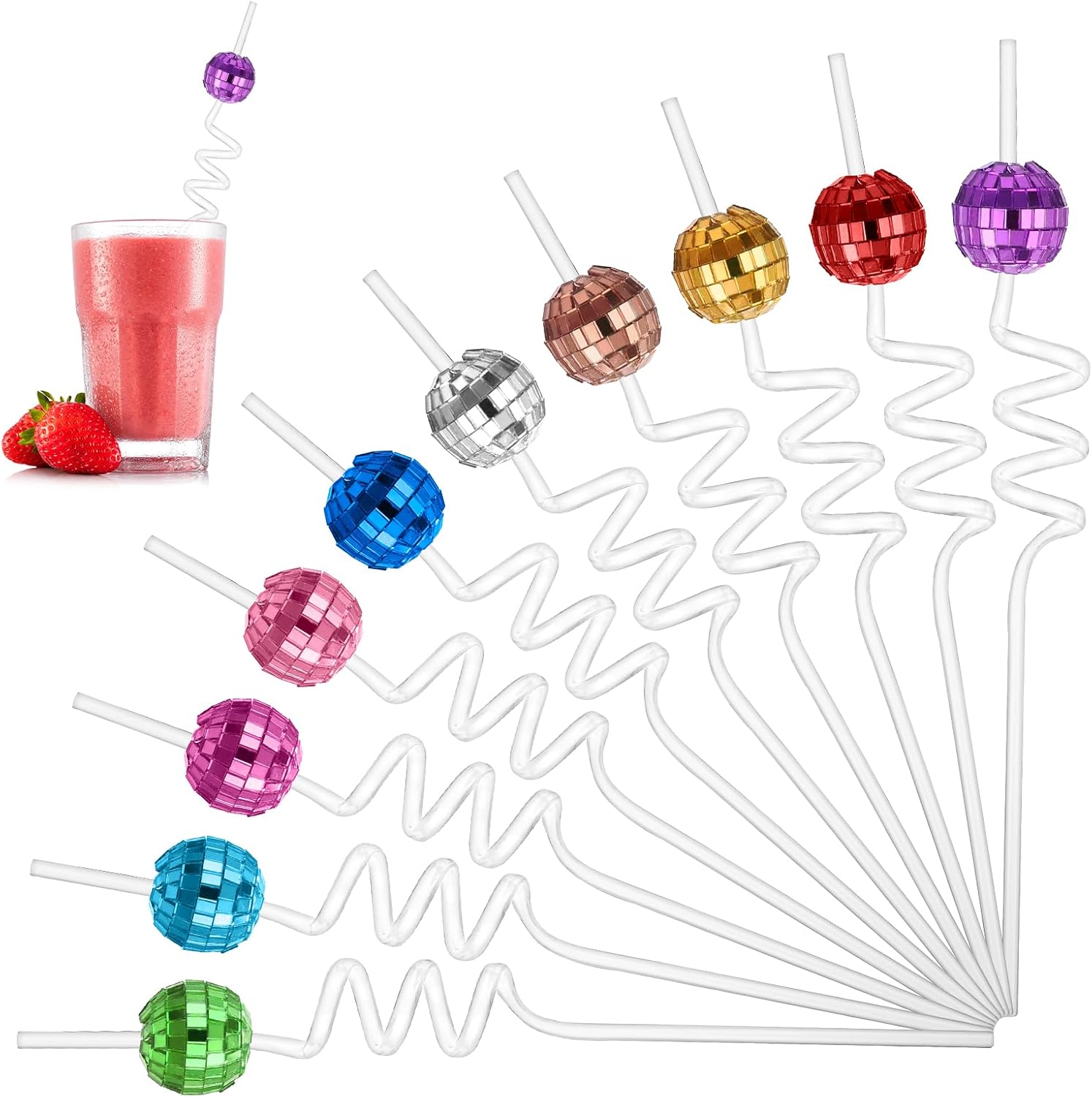 Amazon.com: 10 Pieces Disco Ball Straws, 70s Disco Party Decorations ...