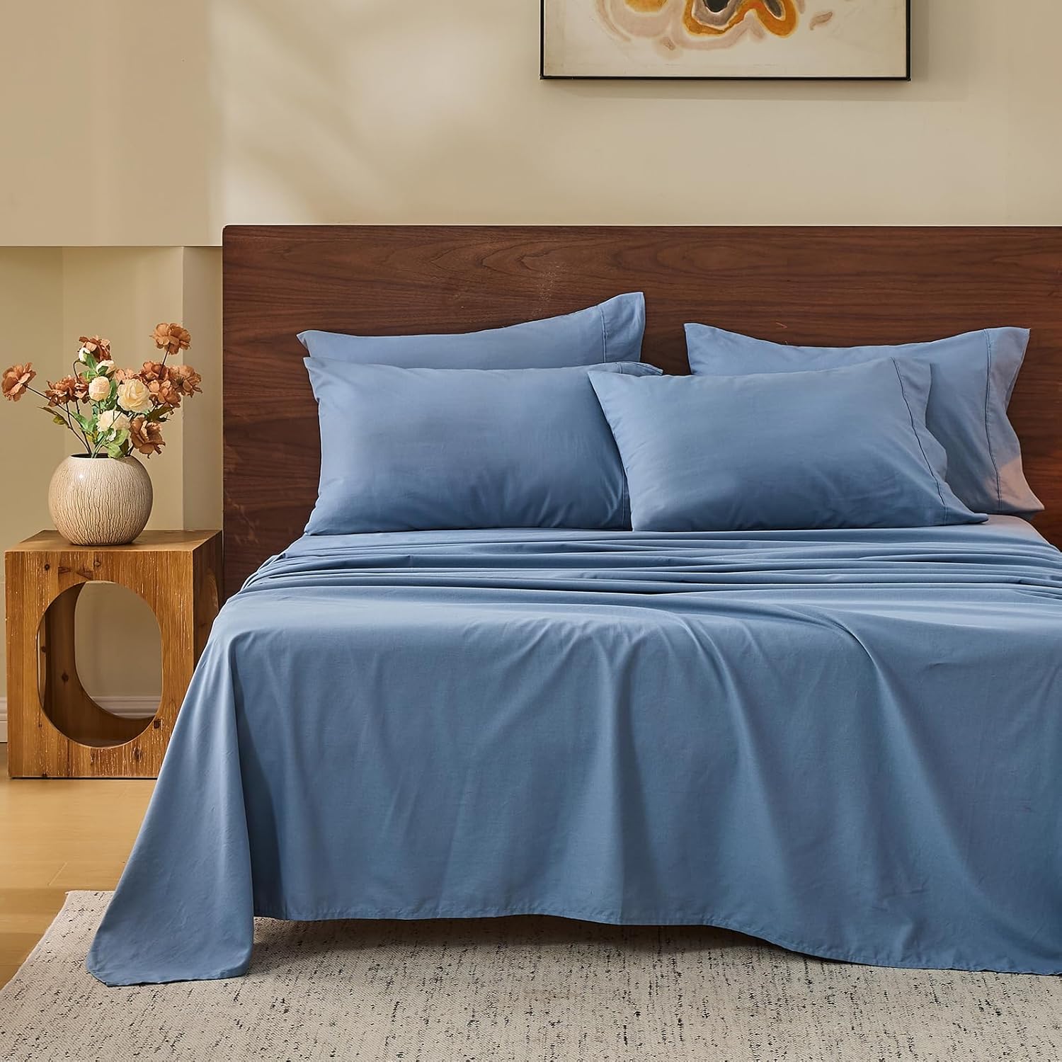 Amazon.com: MEISHANG 100% French Pure Linen Sheets King Size - Bed ...