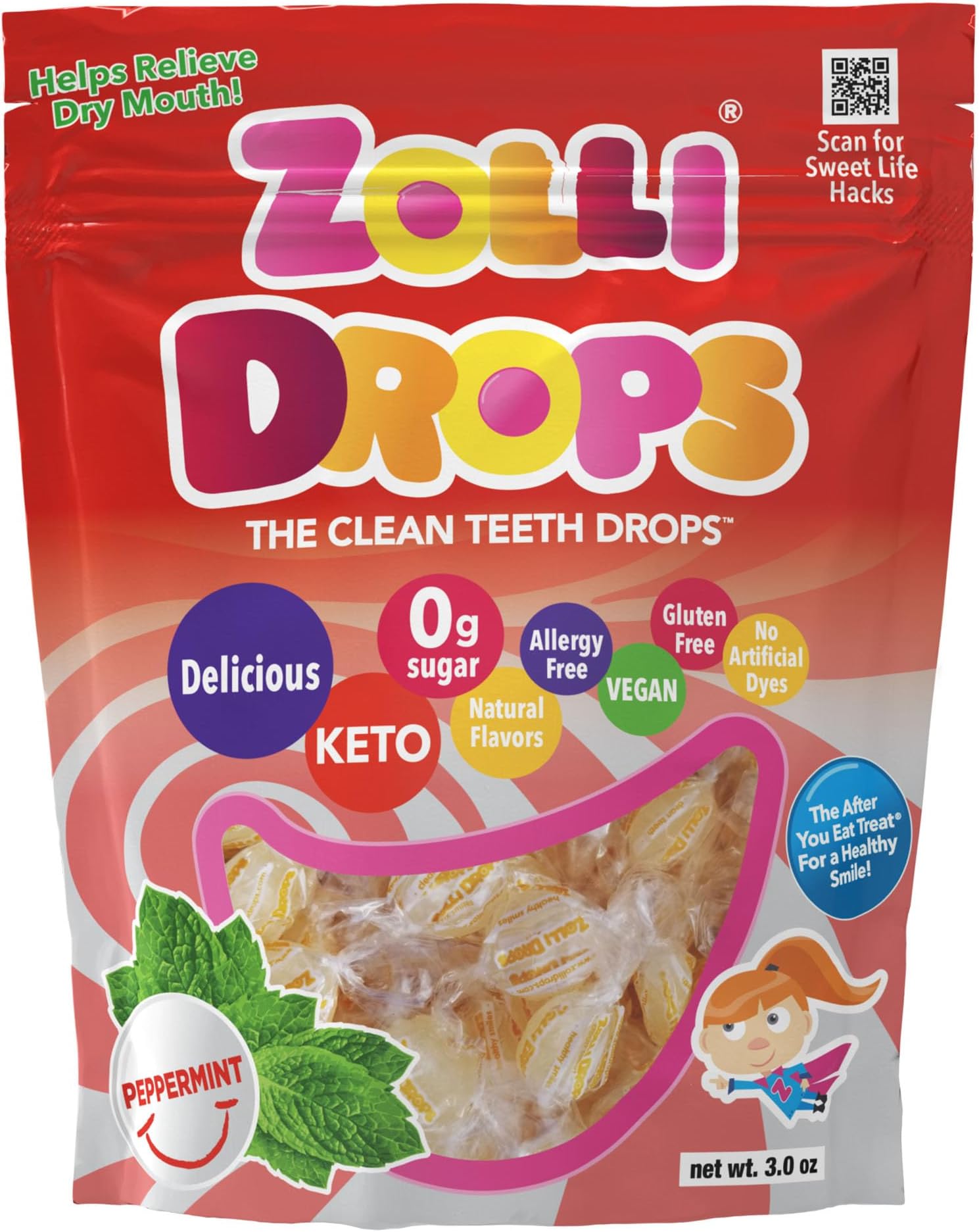 Amazon.com : Zollipops Drops Peppermint Vegan 3oz - Dental-Friendly ...