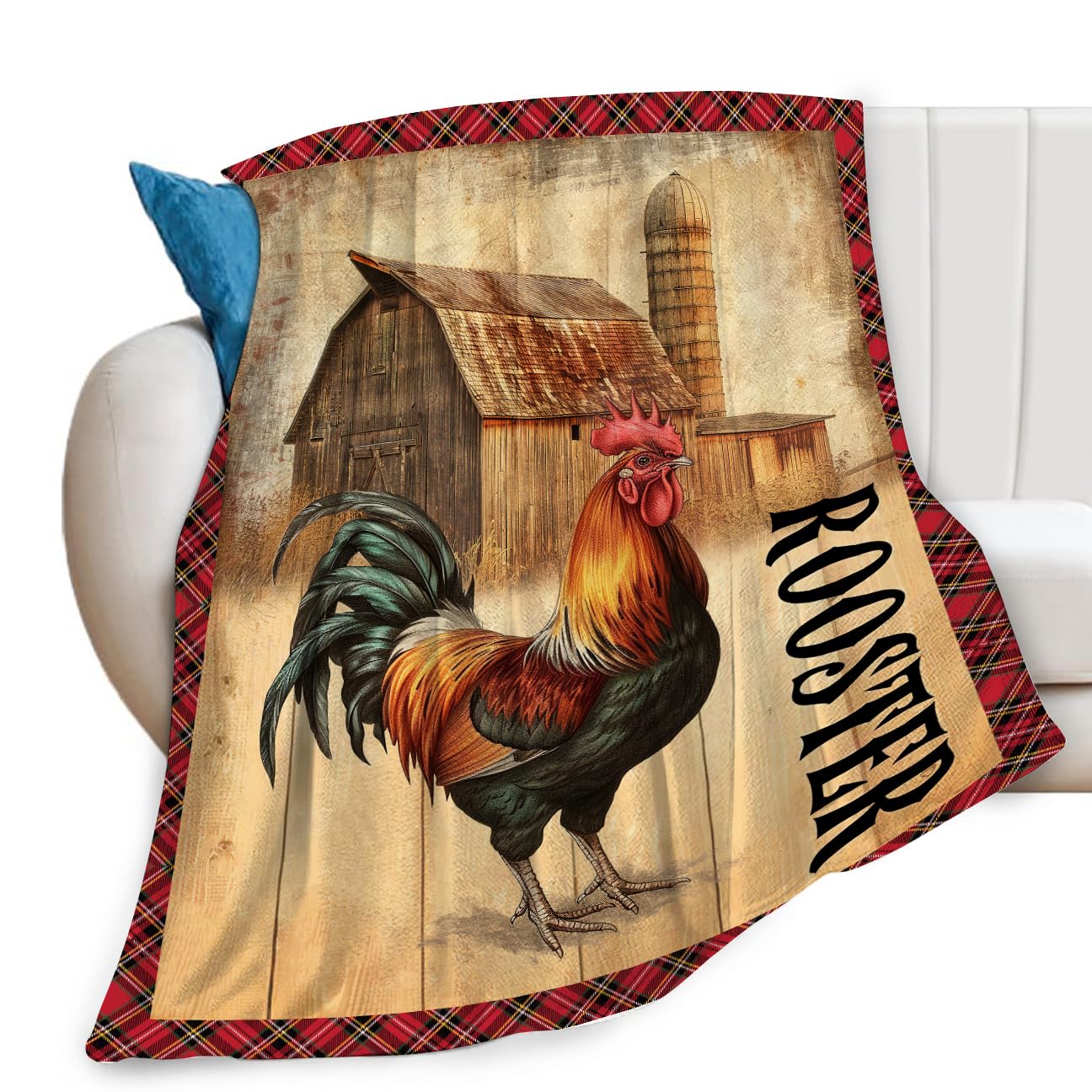 Amazon.com: Farmhouse Rooster Blanket Chicken Farm Country Animal Barn ...