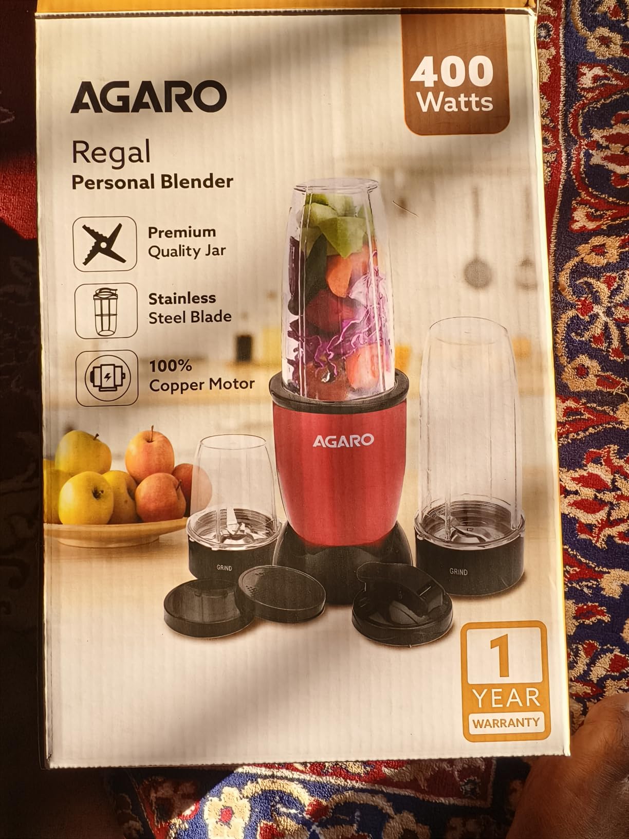 Buy AGARO Regal 3 Jar Personal Blender, 400 Watts, Mixer/Grinder ...