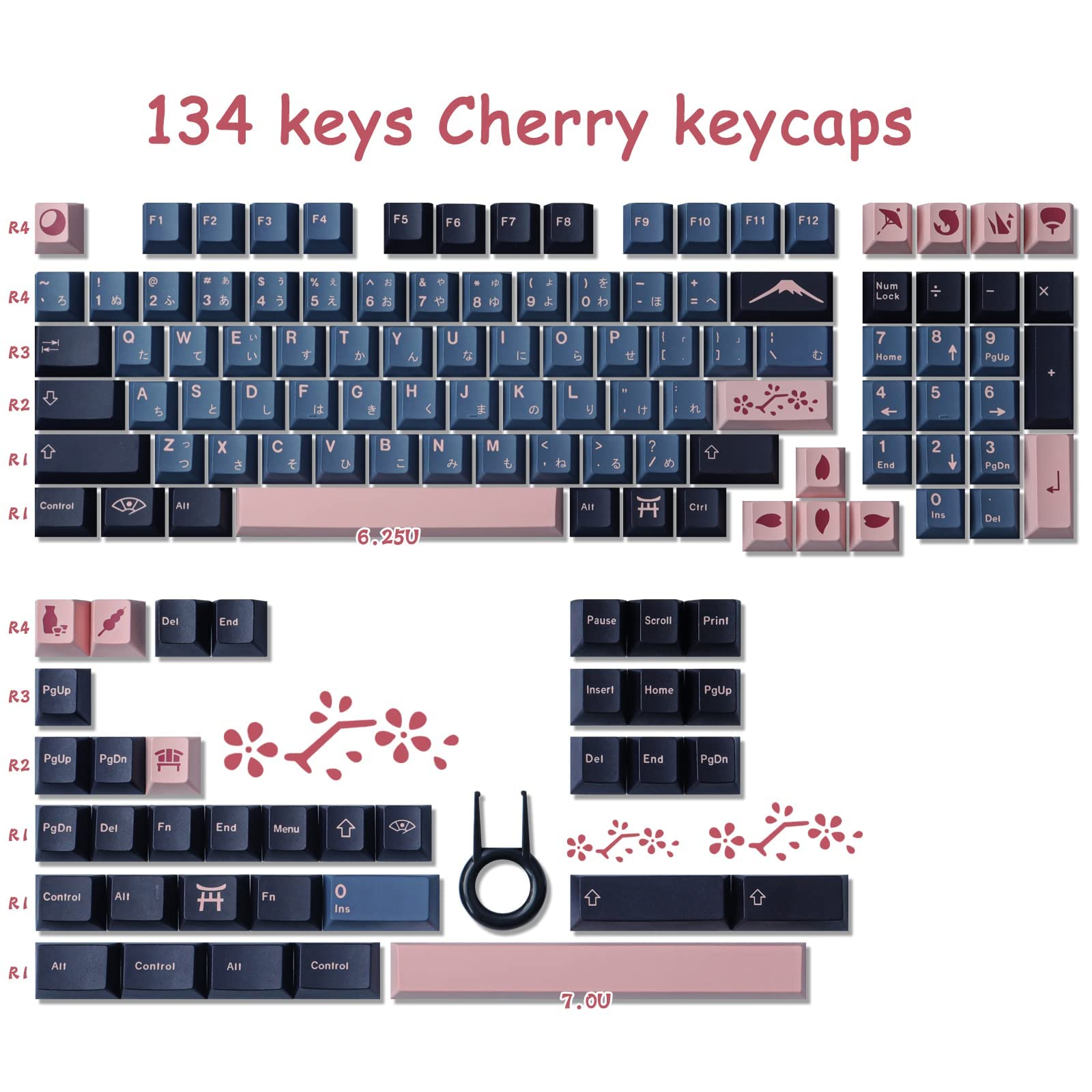 Buy Tsungup Japanese NightSakura Cherry Profile Keycaps - 134 Keys Dye ...