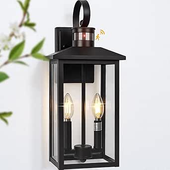 Brilvibera Large Motion Sensor Outdoor Wall Lights, 18" Black Dusk to ...
