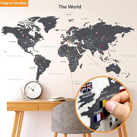 Amazon.com: DECOWALL DLT-1609GF Modern Flag Grey World Map Kids Wall ...