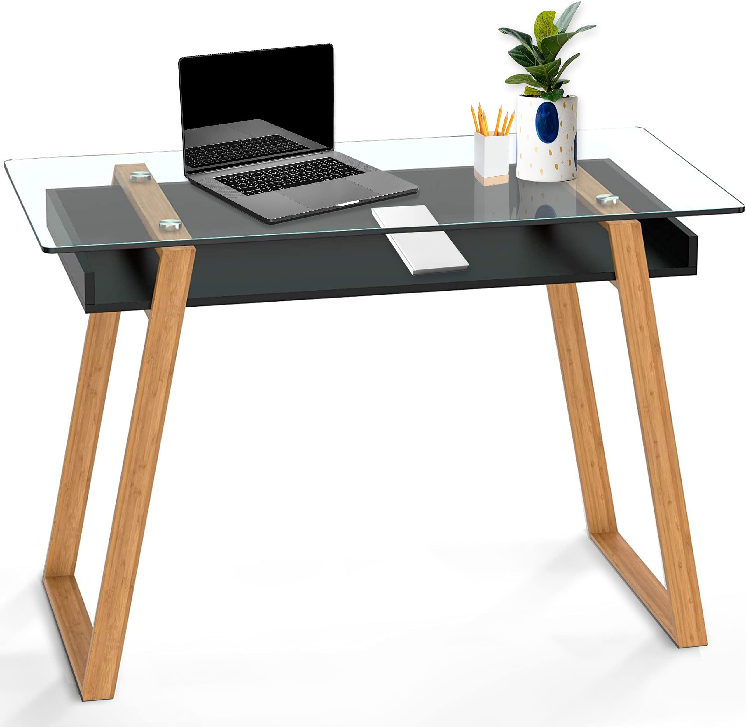 My_office Mega Desk, acero cromado / vidrio templado, negro, 150x80x76 ...