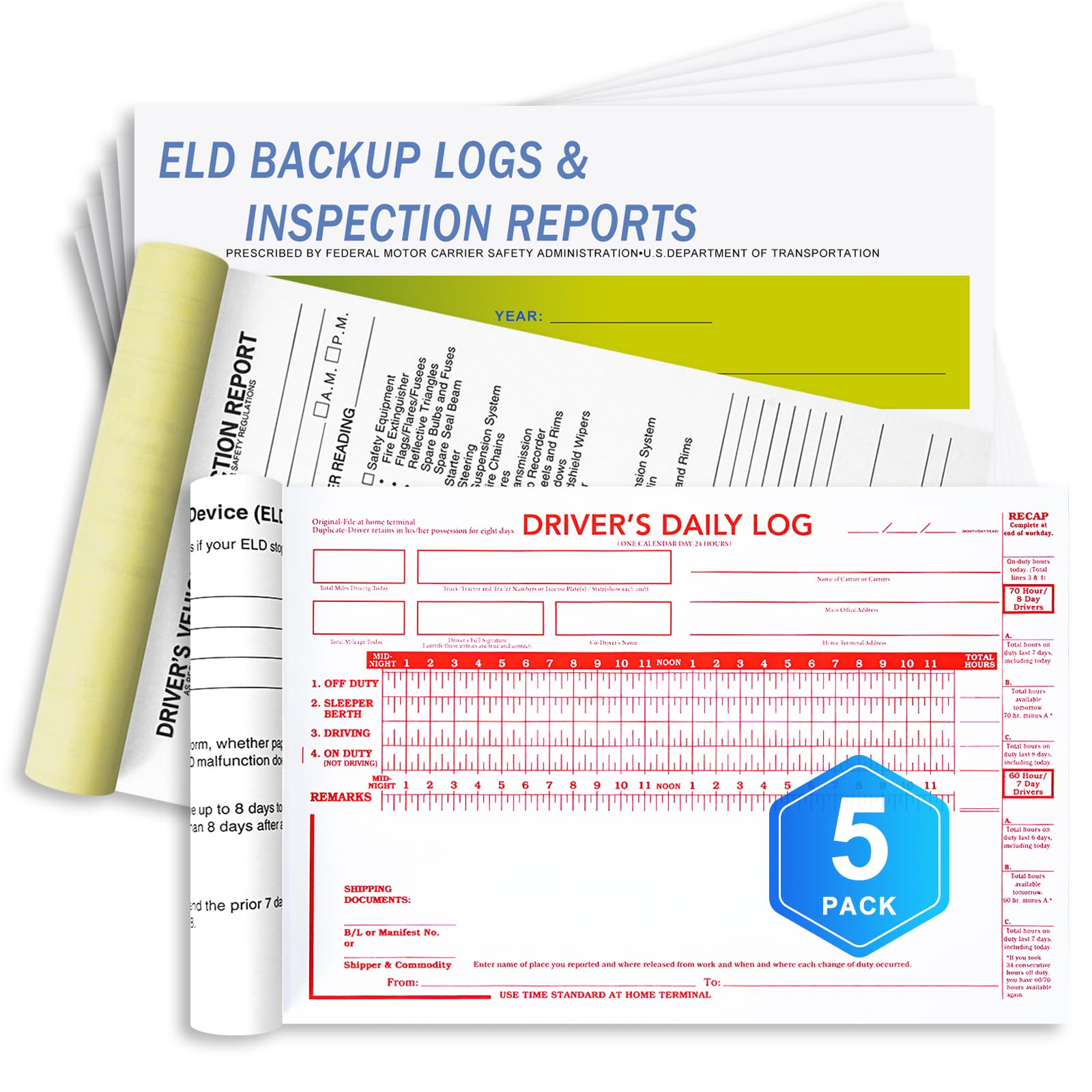 Amazon.com : CreativeInk 5 Pack ELD Backup Driver Log Book with ...