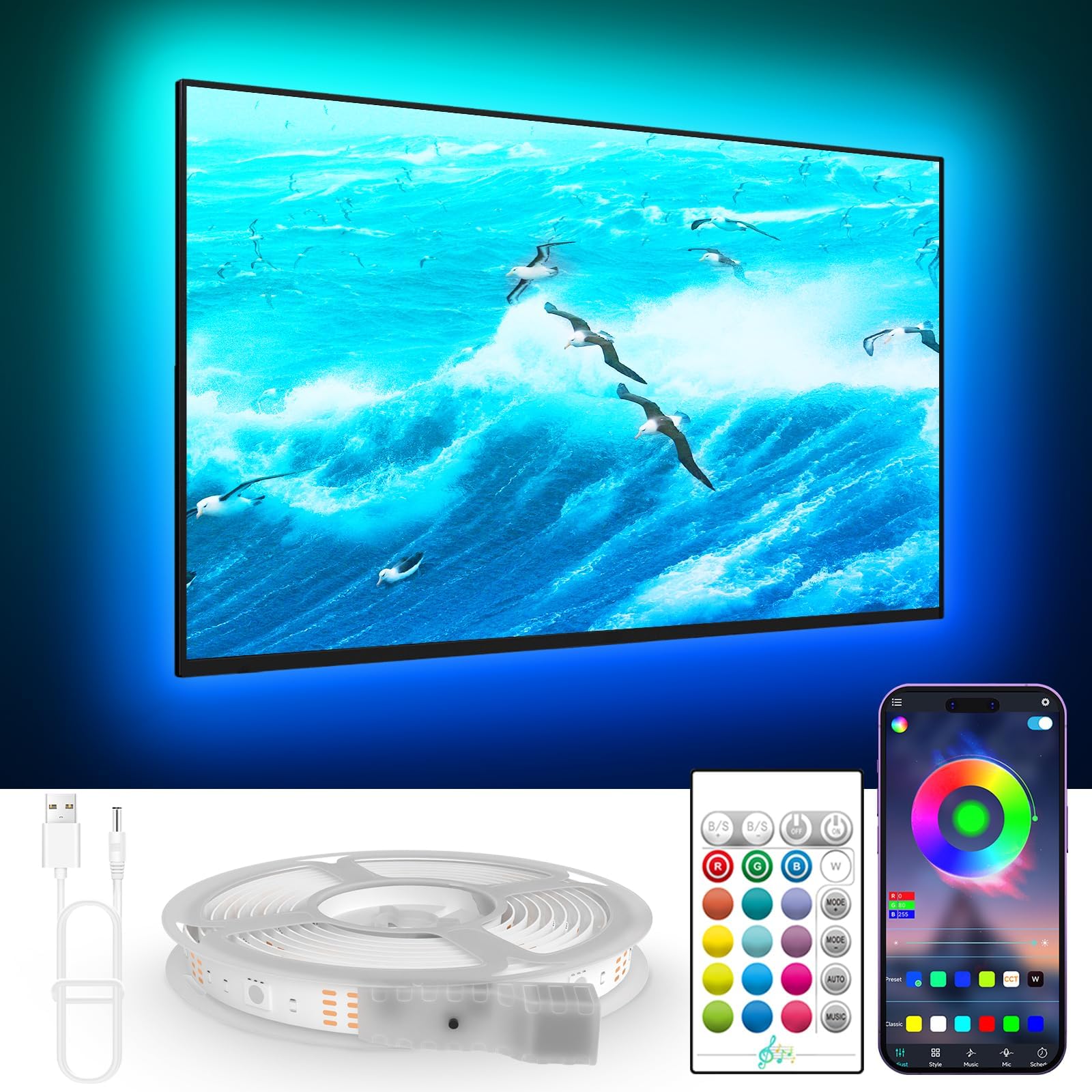 LED Strip,TV LED Hintergrundbeleuchtung RGB 2M/6.56ft LED Streifen Für ...