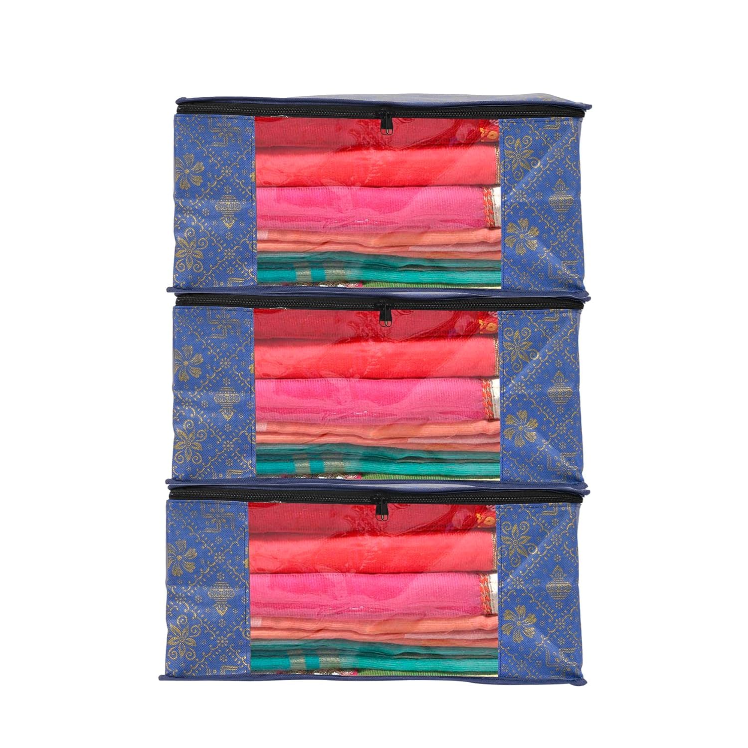 Perpetual Saree Organizer For Wardrobe - Foldable Saree Covers With Zip ...