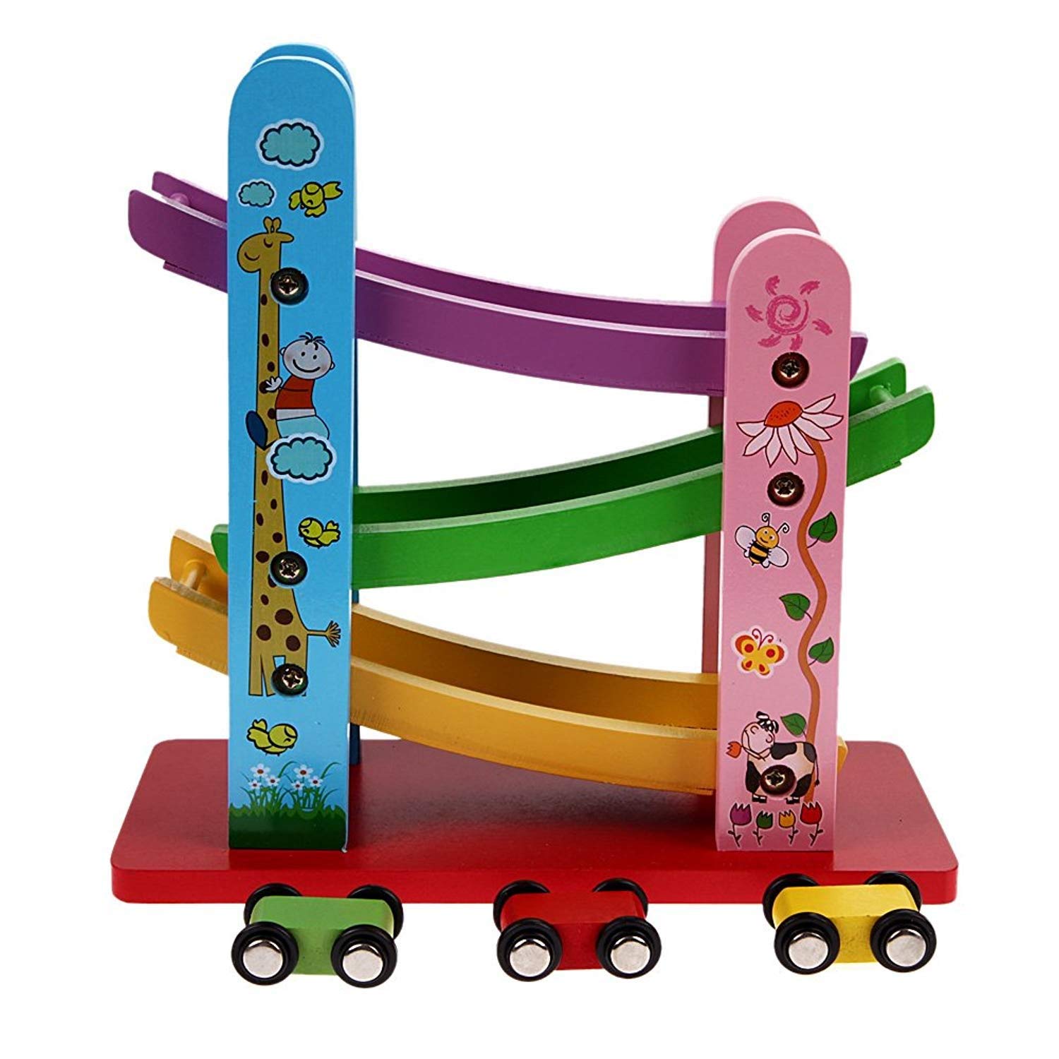 PLUSPOINT Wooden Race Track Car Toy For Toddler Ramp Racer With 3 Mini Cars Early Educational pluspoint-wooden-race-track-car-toy-for-toddler-ramp-racer-with-3-mini-cars-early-educational