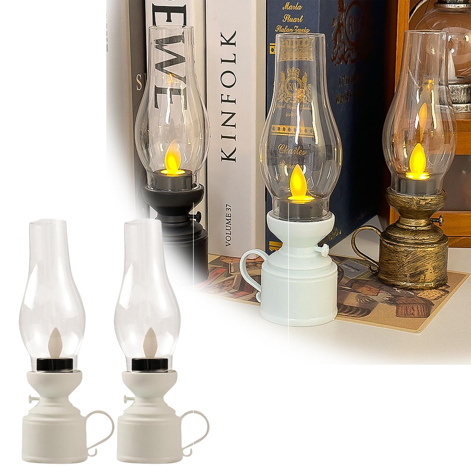 Amazon.com: 2pcs Vintage Flameless Kerosene Lamp, Nightstand Oil Lamp ...