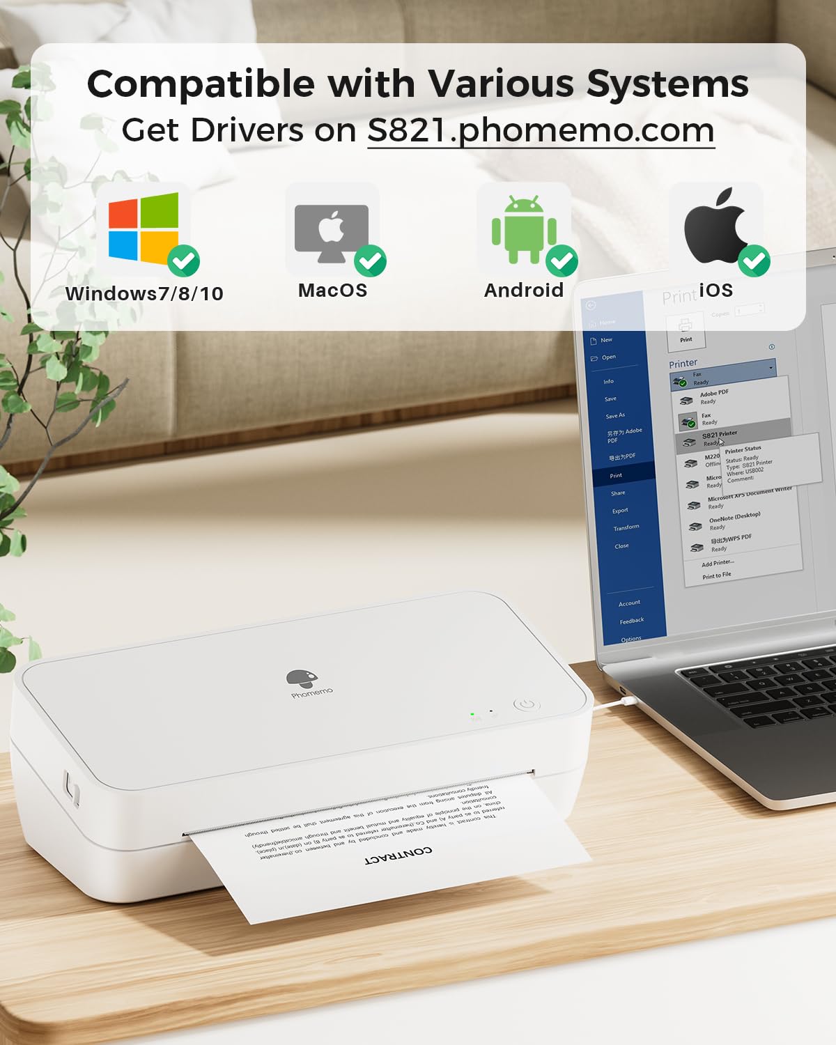 Snapklik.com : S821 Inkless Thermal Printer, 2.4 GHz WiFi Wireless Printer Support 8.5 X 11 US ...