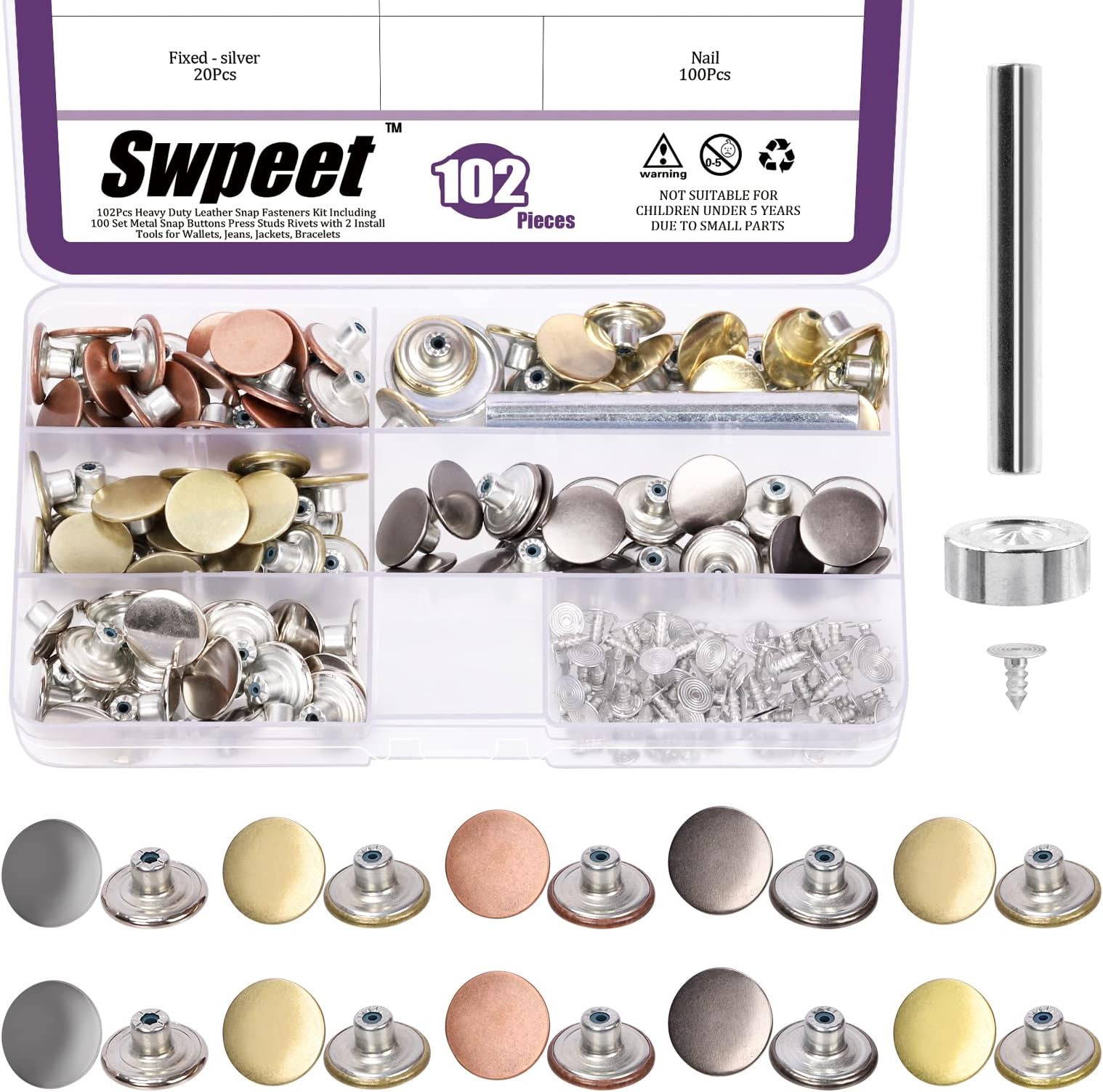 Amazon.com: Swpeet 102Pcs 5 Colors Jeans Buttons and Rivets Set, 17mm ...