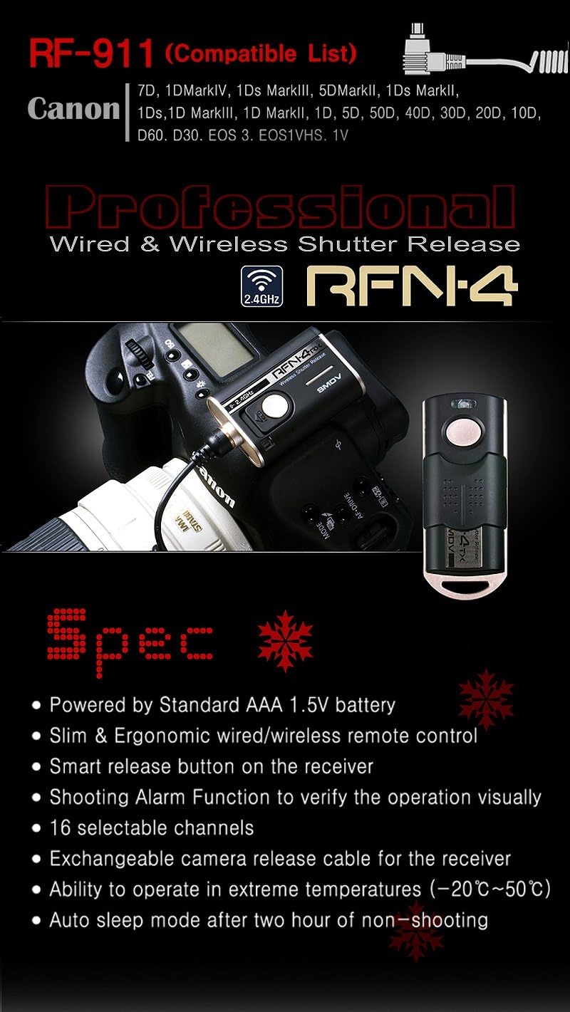 SMDV RFN-4 (RF-911) Wireless Remote Shutter Release & Cable Shutter Release for Canon DSLR ...