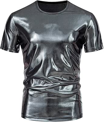 Amazon.com: Mens Metallic Gold Shirt Short Sleeve Night Out Clubwear ...