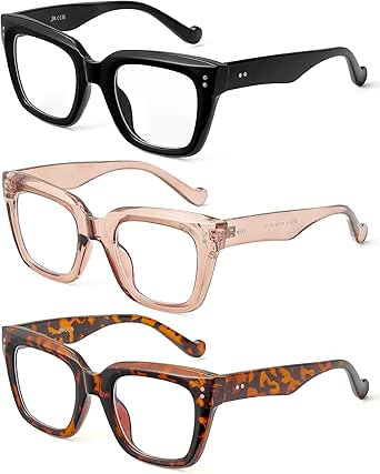 Amazon.com: JM 3 Pack Blue Light Blocking Computer Glasses, Square Eye ...