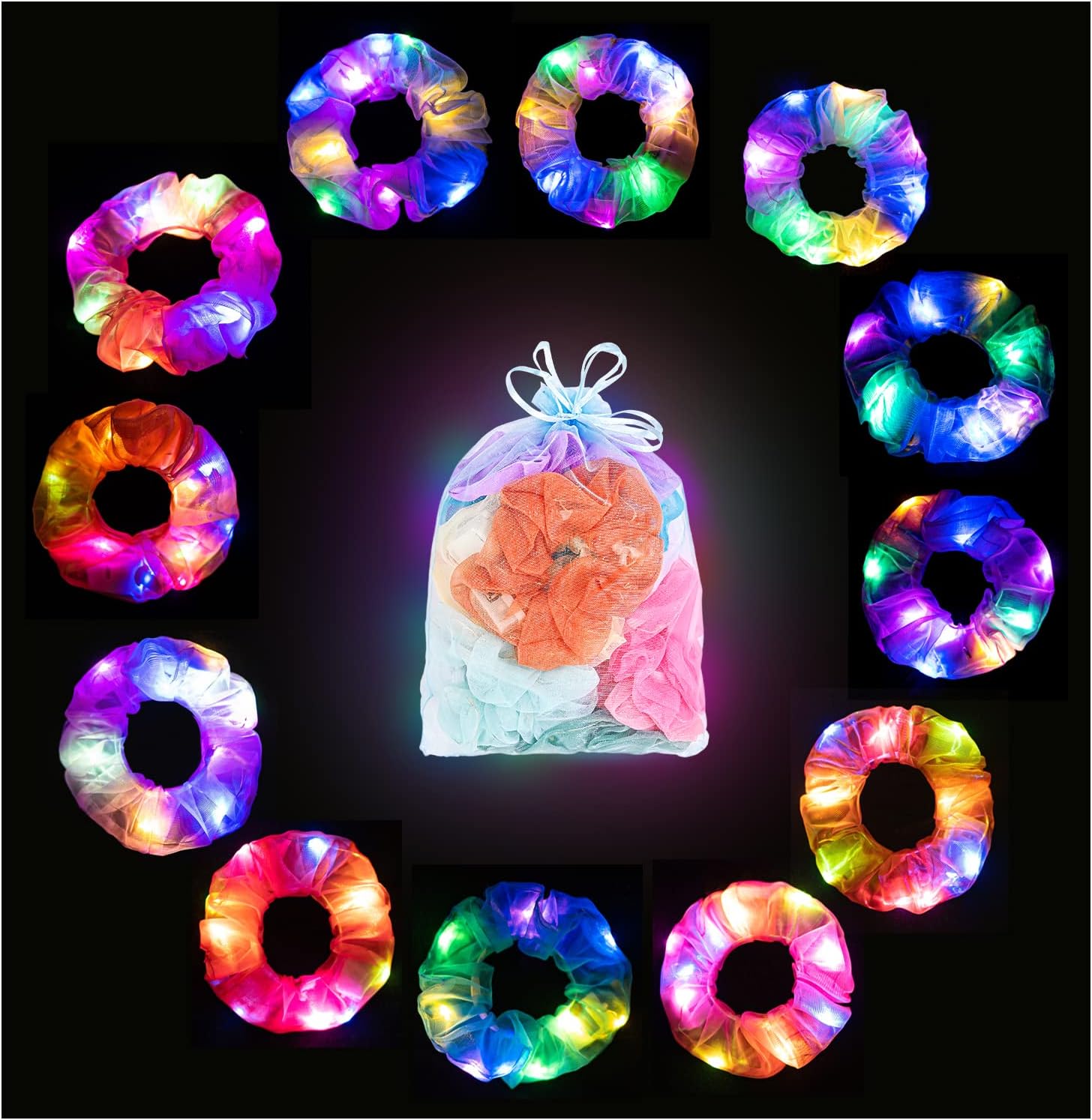 Amazon.com : Lolalet 12PCS LED Light Up Hair Scrunchies, Neon Hair Ties ...