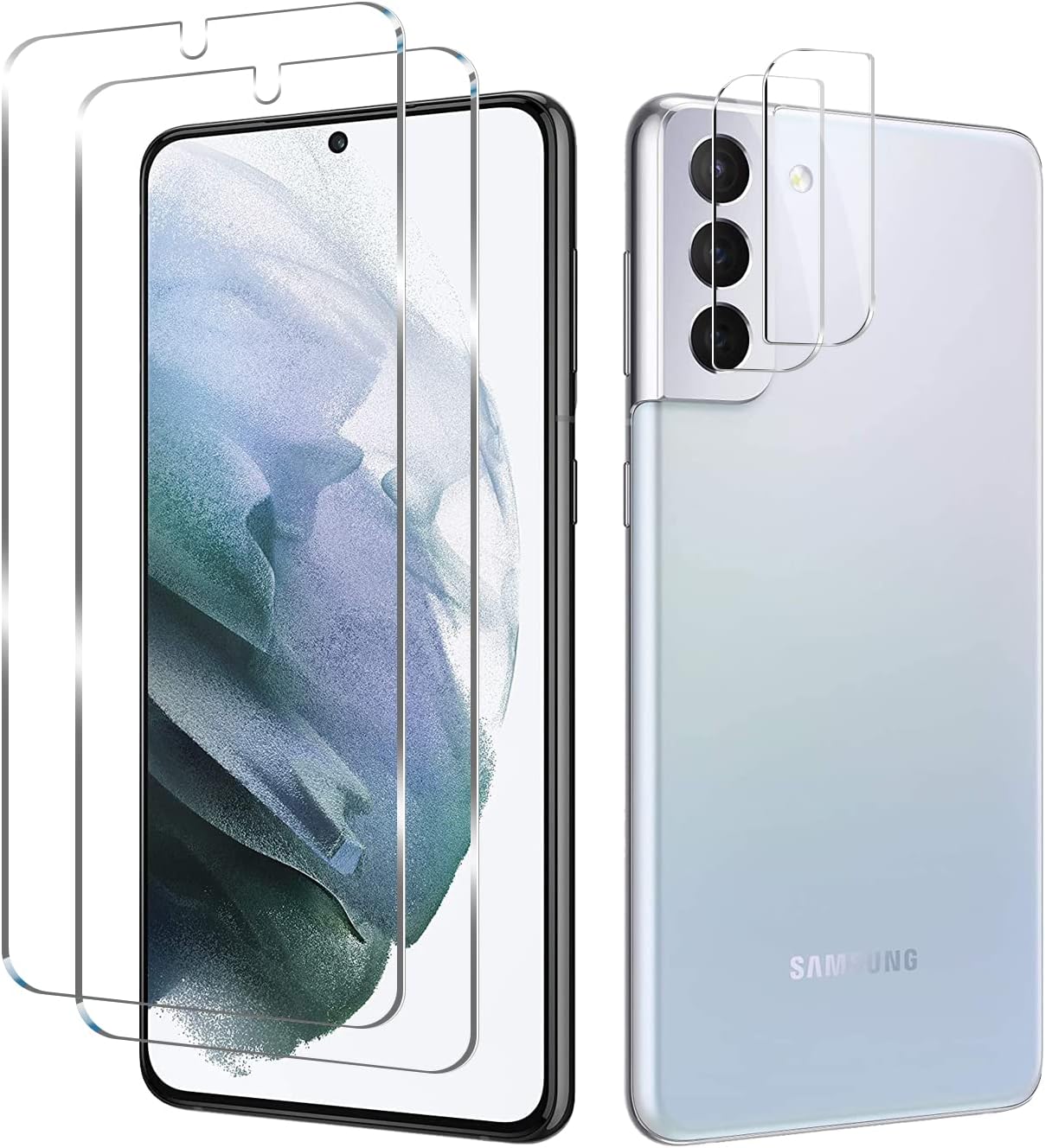 Amazon.com: Galaxy S21 Tempered Glass Screen Protector + Camera Lens ...